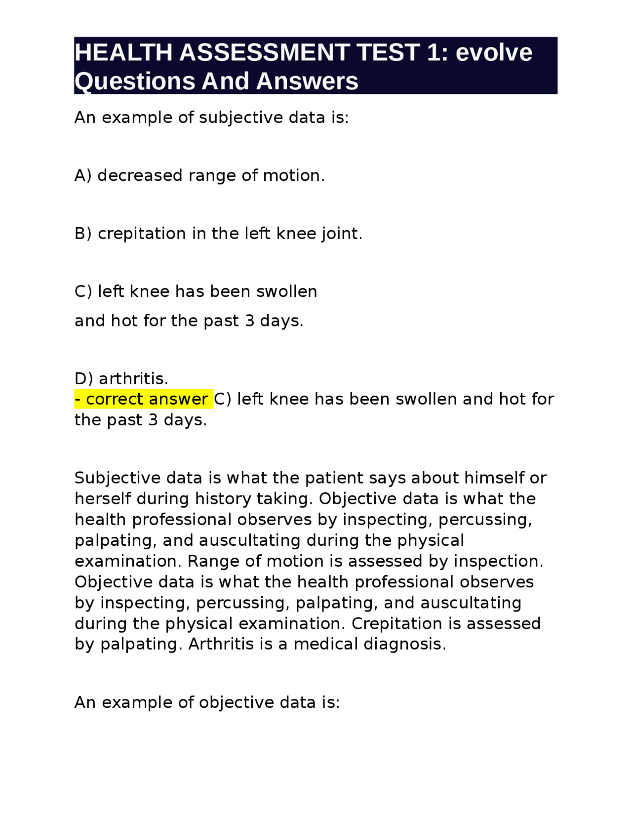Health Assessment Test: Questions and Answers for Holistic Health ...