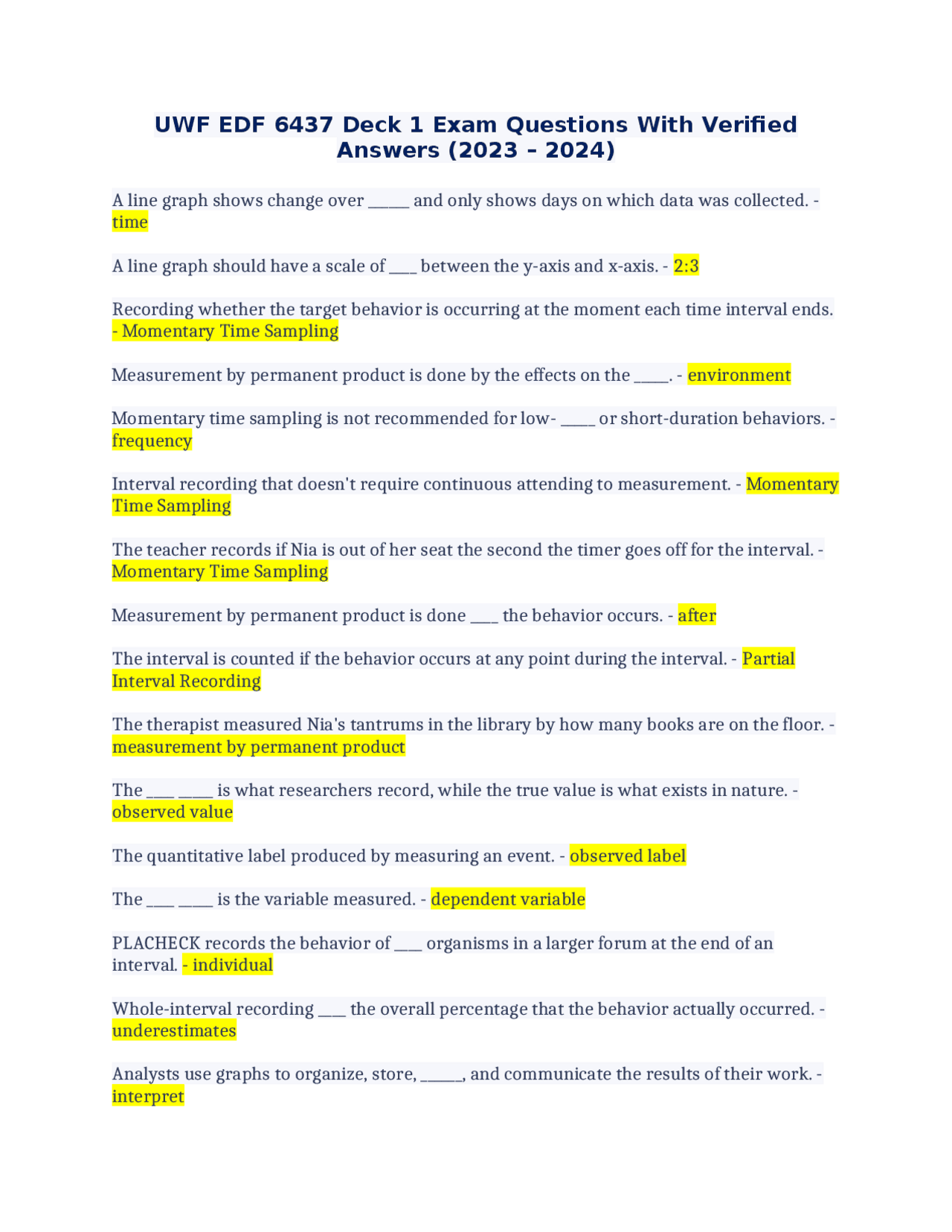 UWF EDF 6437 Deck 1 Exam Questions With Verified Answers (2023 – 2024 ...