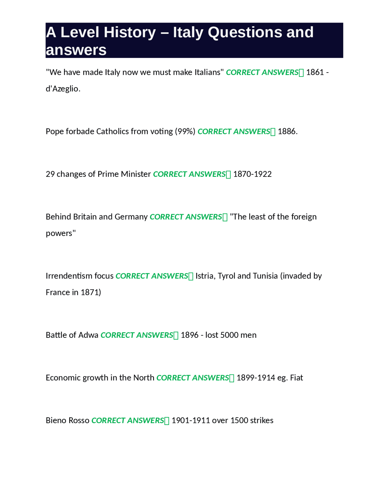 A Level History - Italy: Key Questions and Answers | Exams History ...