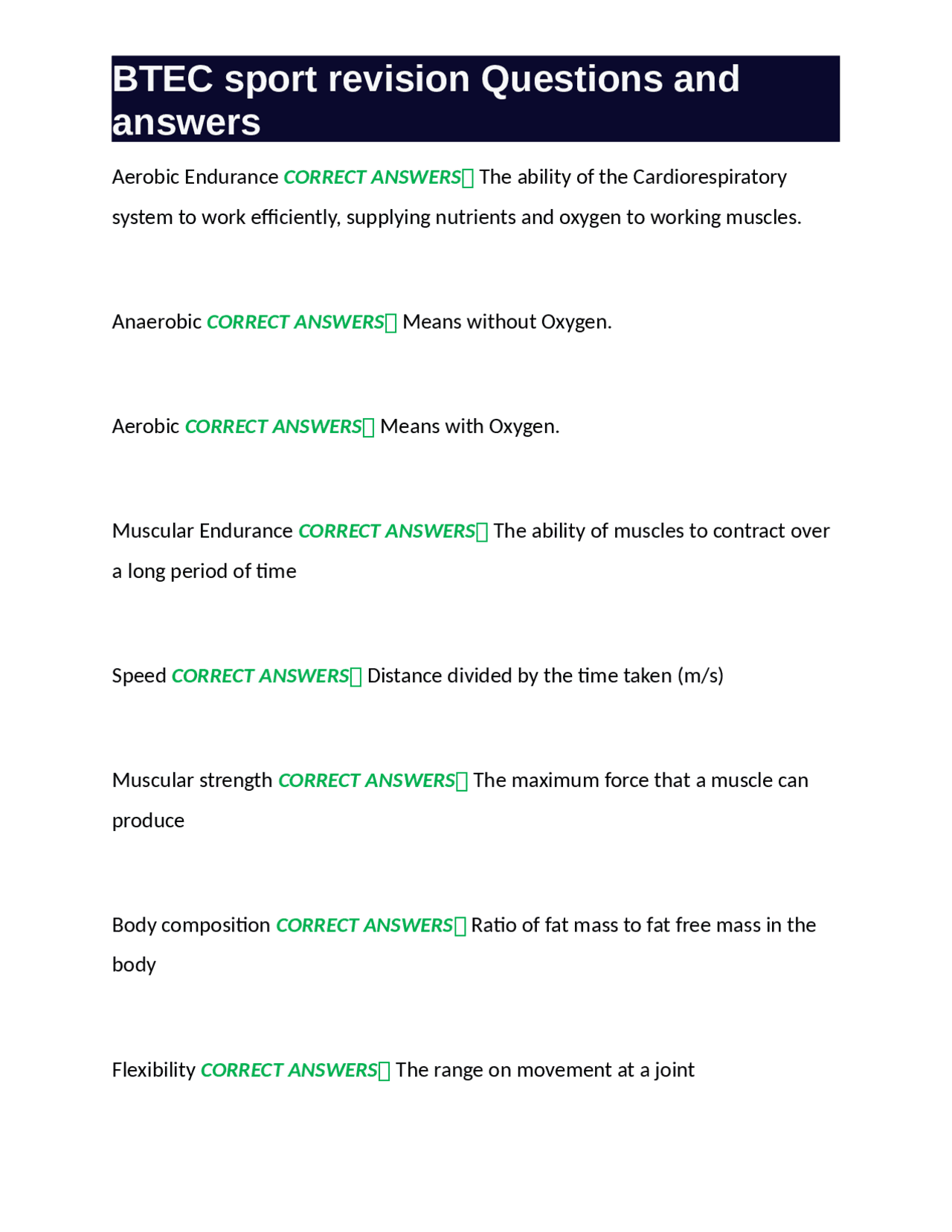 BTEC Sport: Revision Questions and Answers for Fitness Concepts and ...