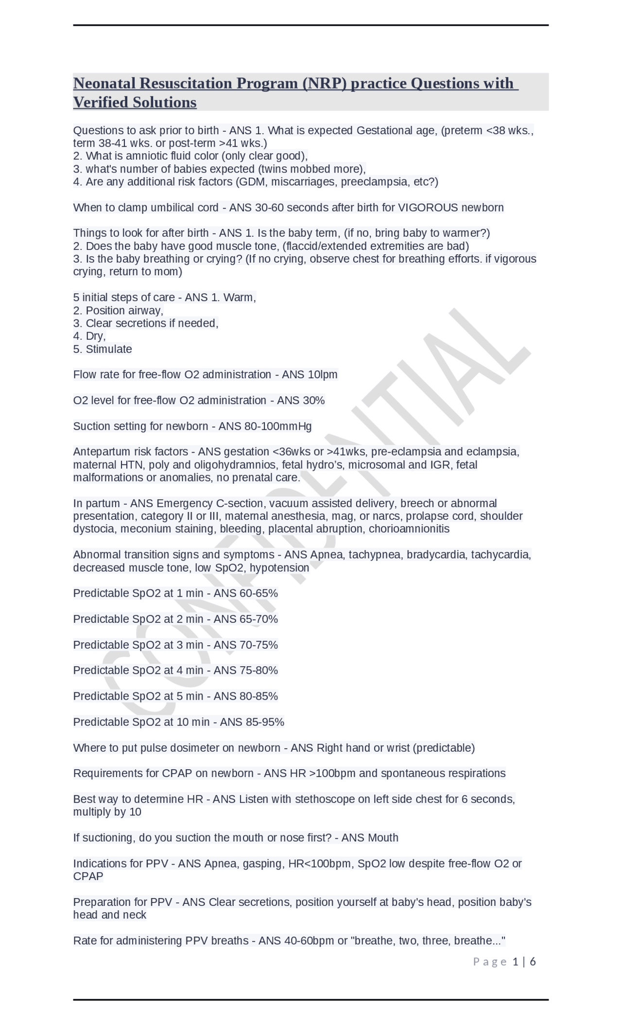 Neonatal Resuscitation Program: Practice Questions and Answers for ...