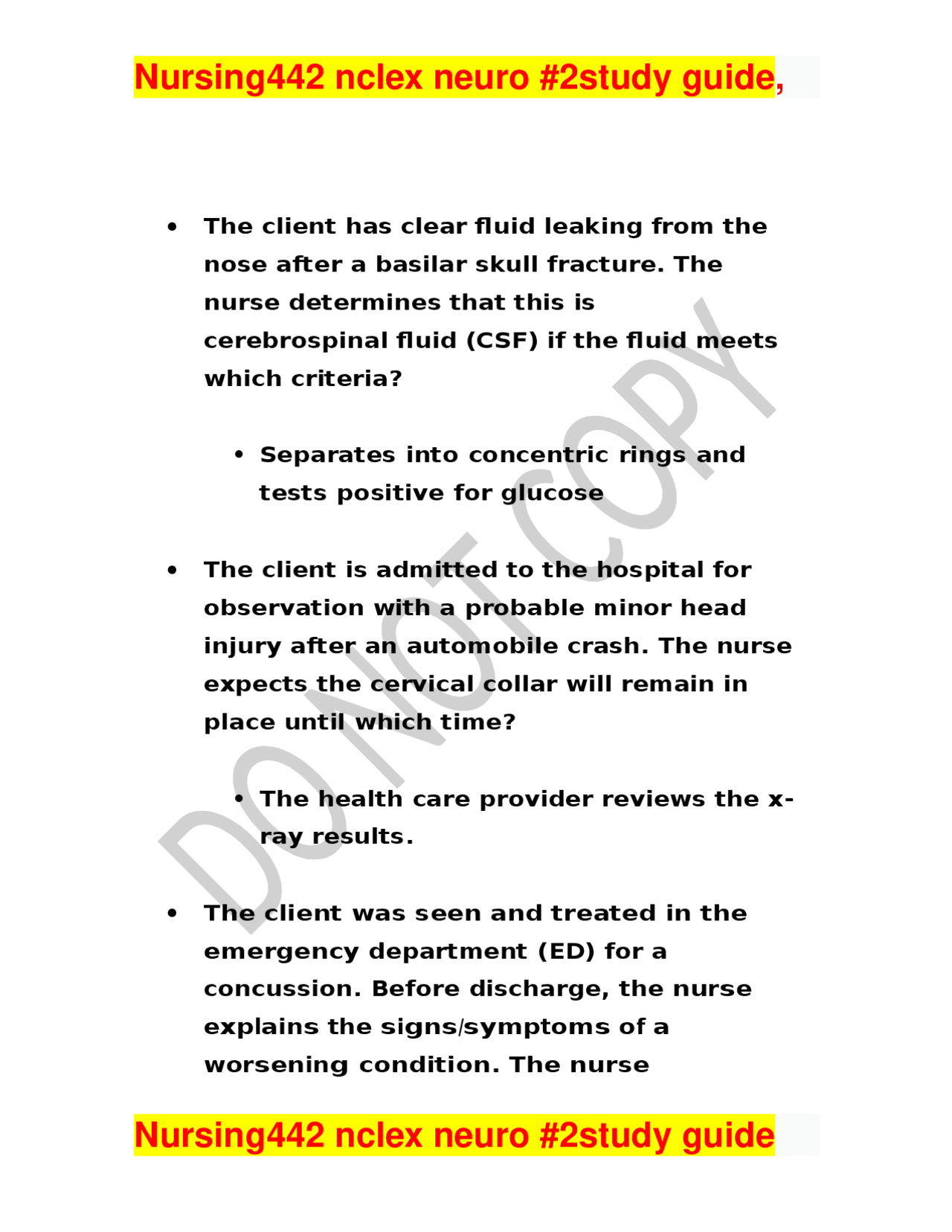 Nursing442 Neuro Study Guide: Identifying Client Complications and ...
