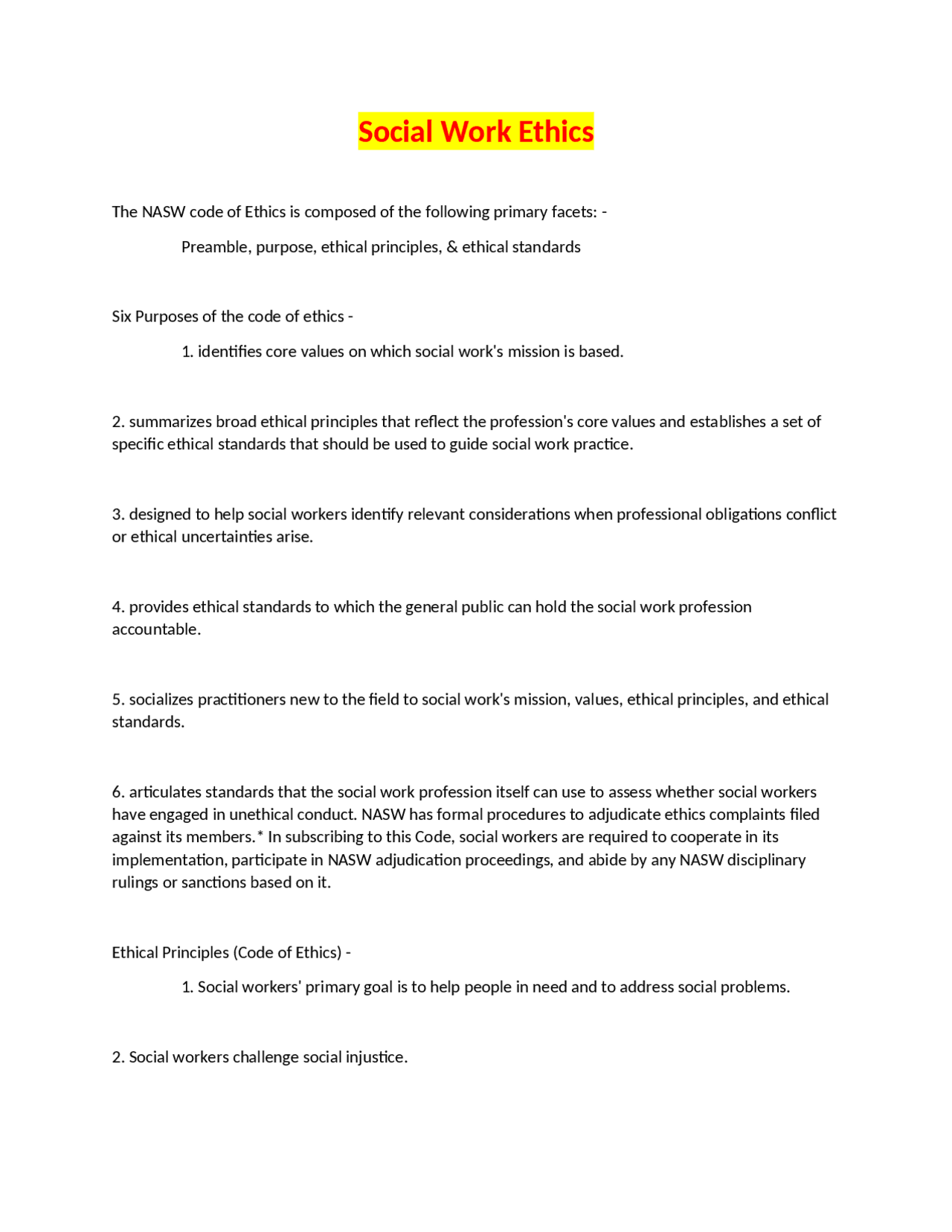 NASW Code of Ethics for Social Work: Principles, Values, and Standards ...