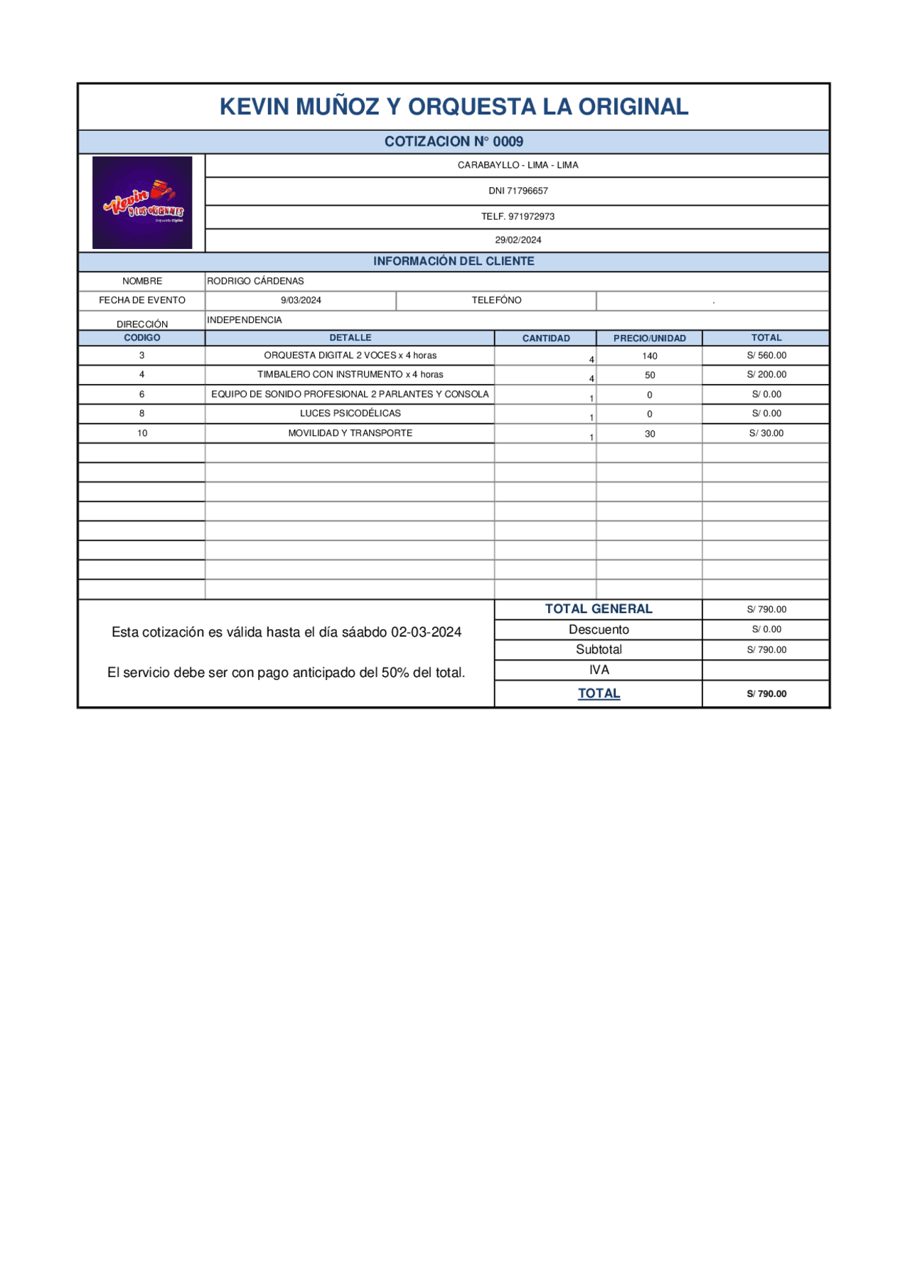 datos de cotizacion musical | Ejercicios de Análisis Musical | Docsity