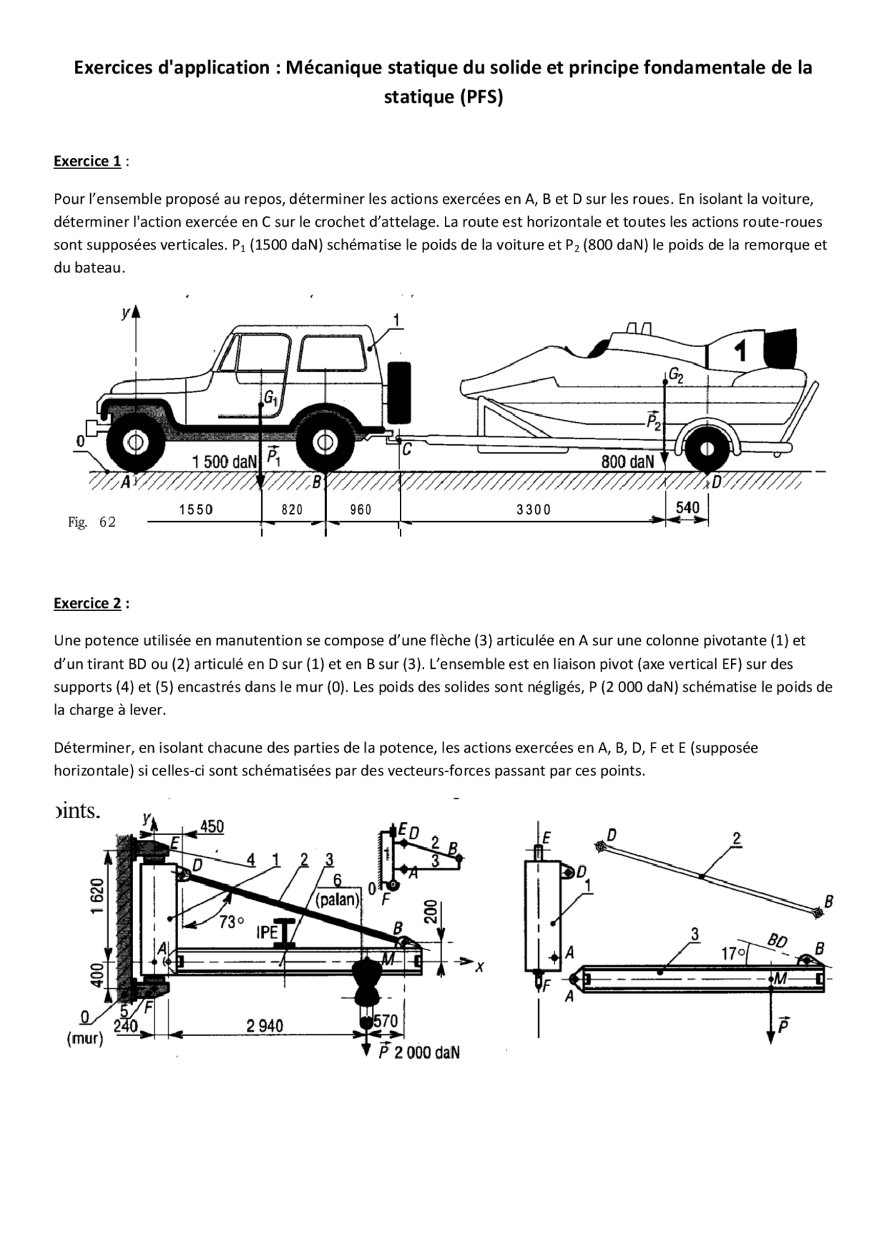Exercice d’application : mécanique de la statique | Examens Sciences de ...