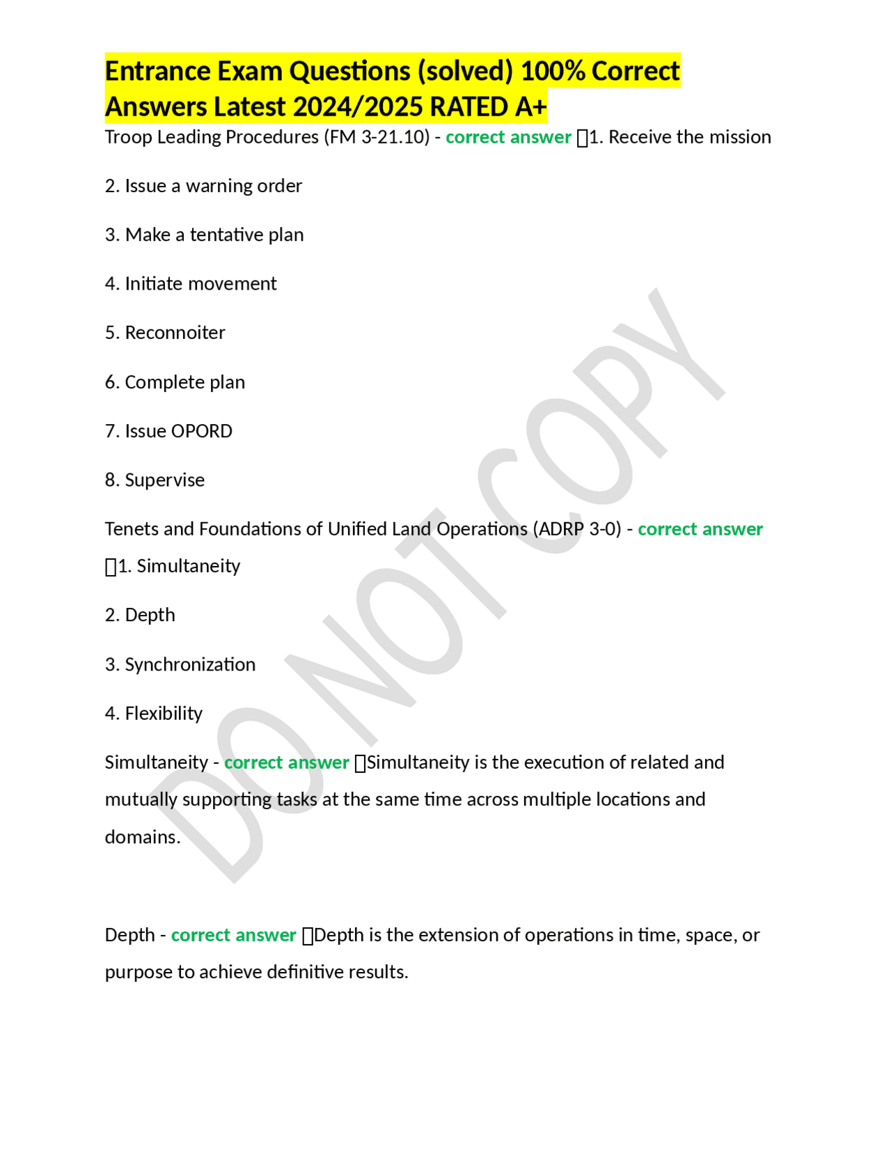 Entrance Exam Questions (solved) 100% Correct Answers Latest 2024/2025 ...