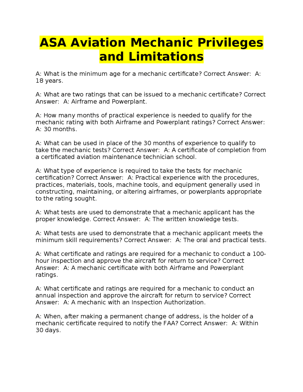 ASA Aviation Mechanic Certification: Age, Ratings, Experience, and ...
