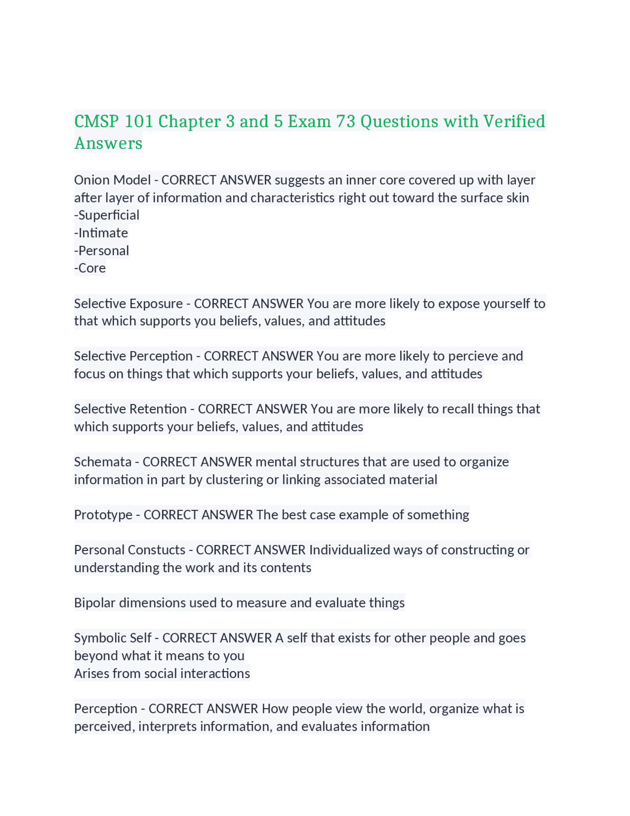 CMSP 101 Chapter 3 and 5 Exam 73 Questions with Verified Answers,100% ...