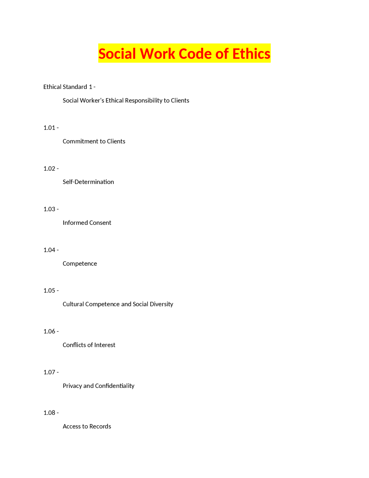 Social Work Code of Ethics: Ethical Standards and Principles for Social ...