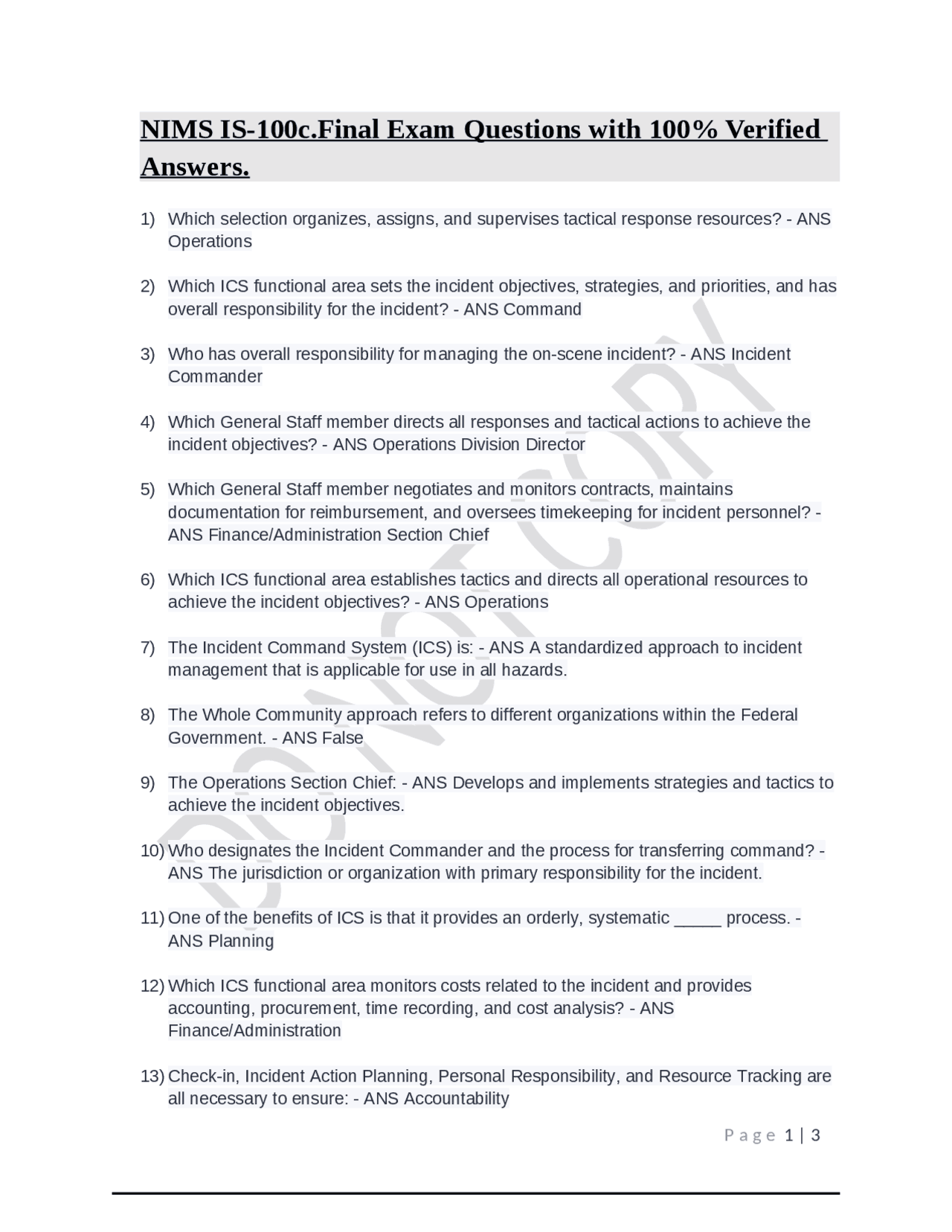 NIMS IS-100c.Final Exam Questions with 100% Verified Answers. | Exams ...