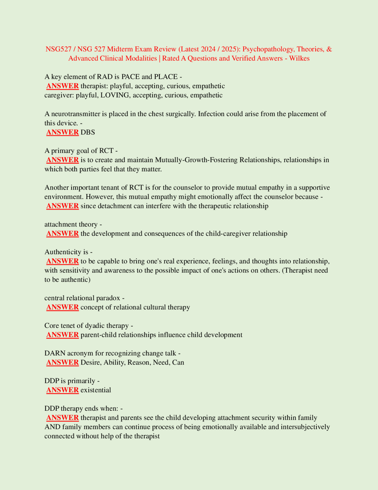 NSG 527 Midterm Exam Review: Psychopathology, Theories, & Advanced Clinical Modalities | Exams ...