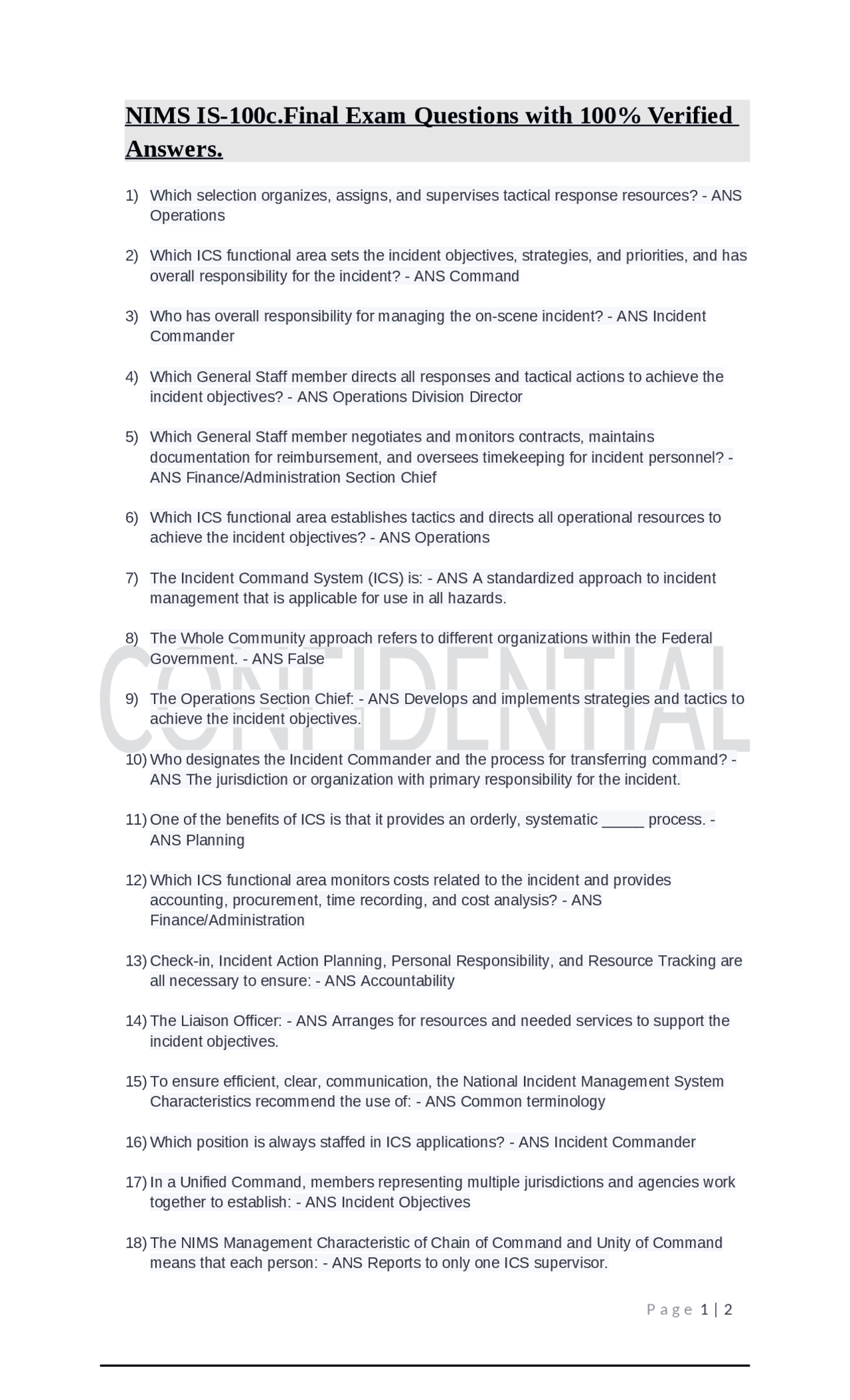NIMS IS-100c Final Exam Questions and Answers | Exams Cross-Cultural ...