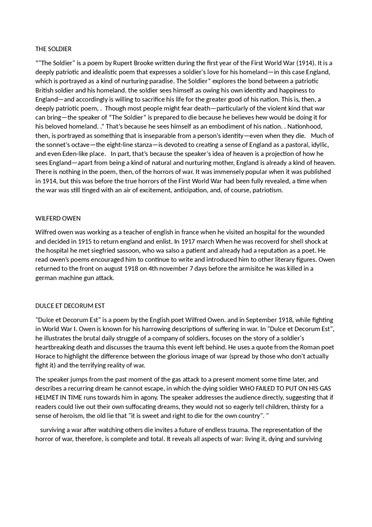 THE SOLDIER RUPERT BROOKE SUMMARY | Summaries English | Docsity