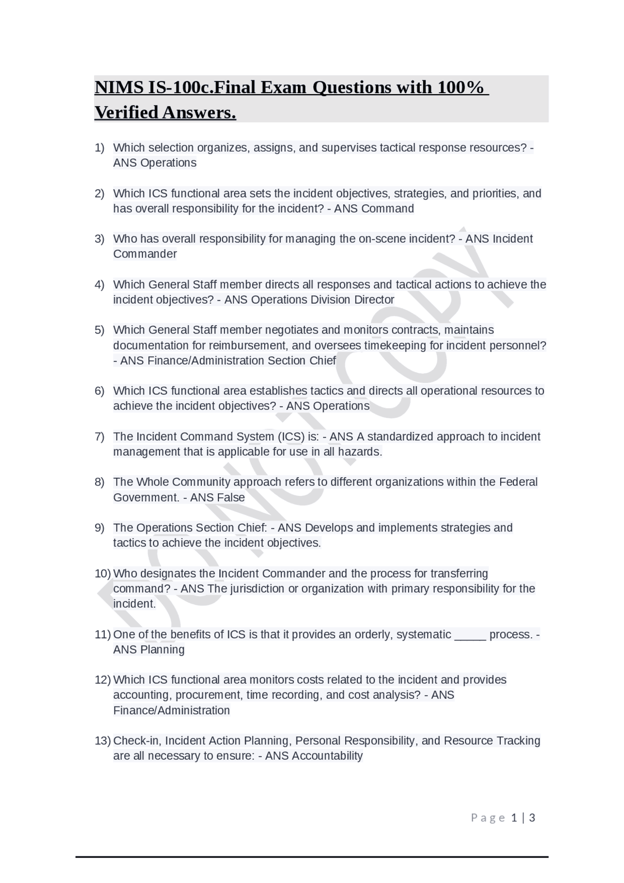NIMS IS-100c.Final Exam Questions with 100% Verified Answers. | Exams ...