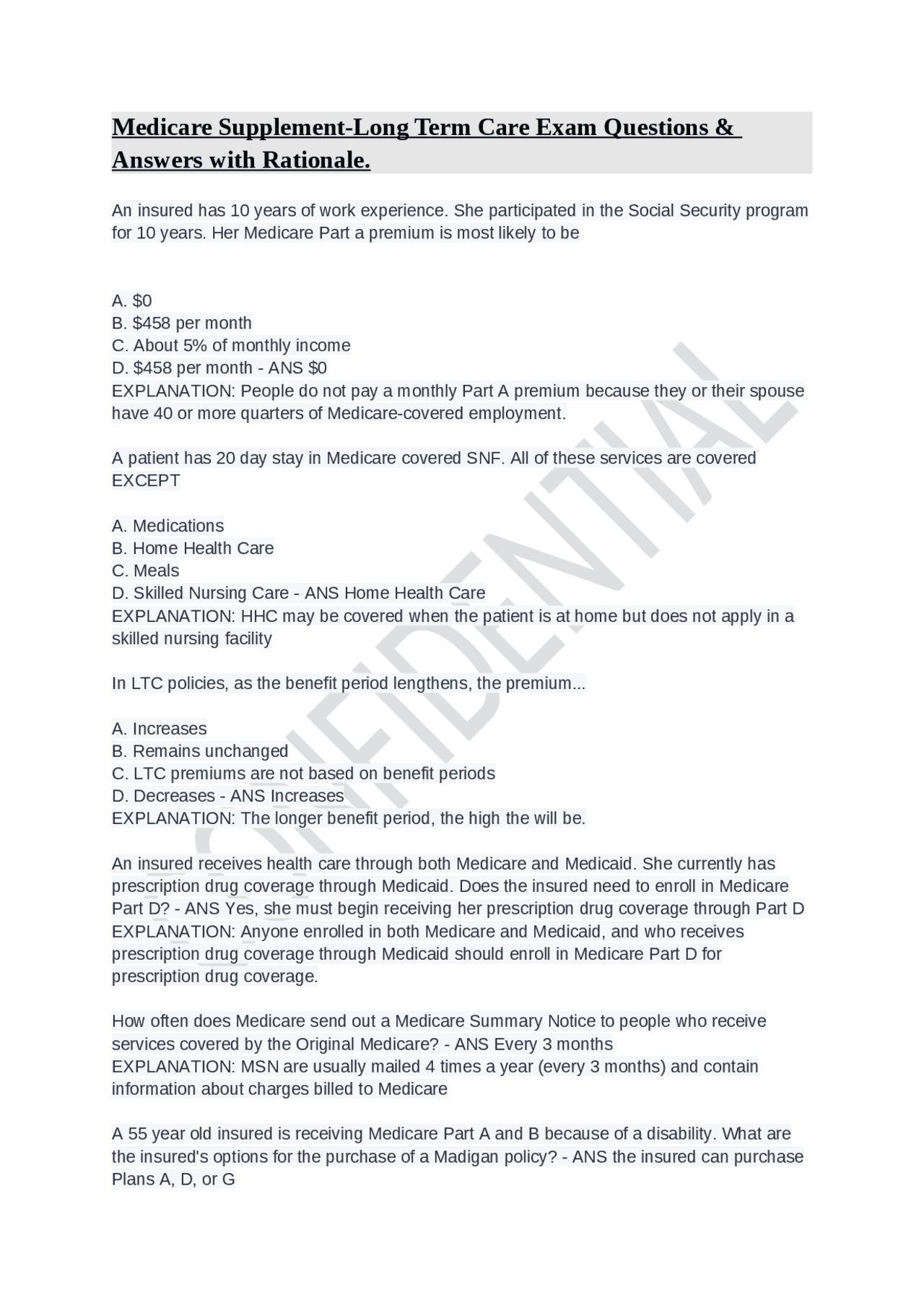 Medicare Supplement-Long Term Care Exam Questions & Answers with ...