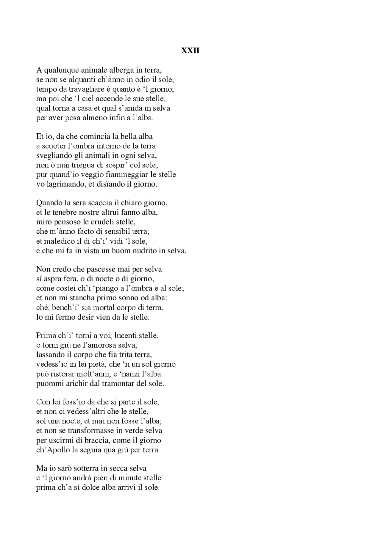 Canzoniere canto 22, parafrasi,analisi e metrica | Appunti di ...