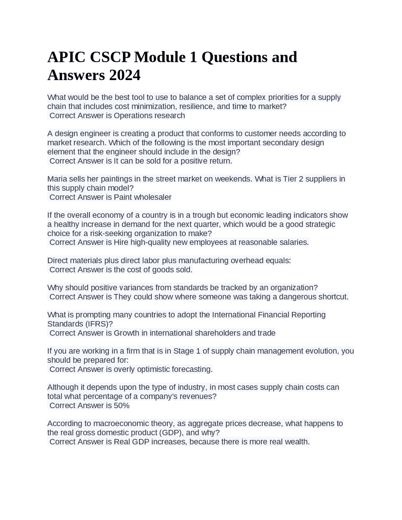 APIC CSCP Module 1 Questions and Answers 2024 | Exams Nursing | Docsity