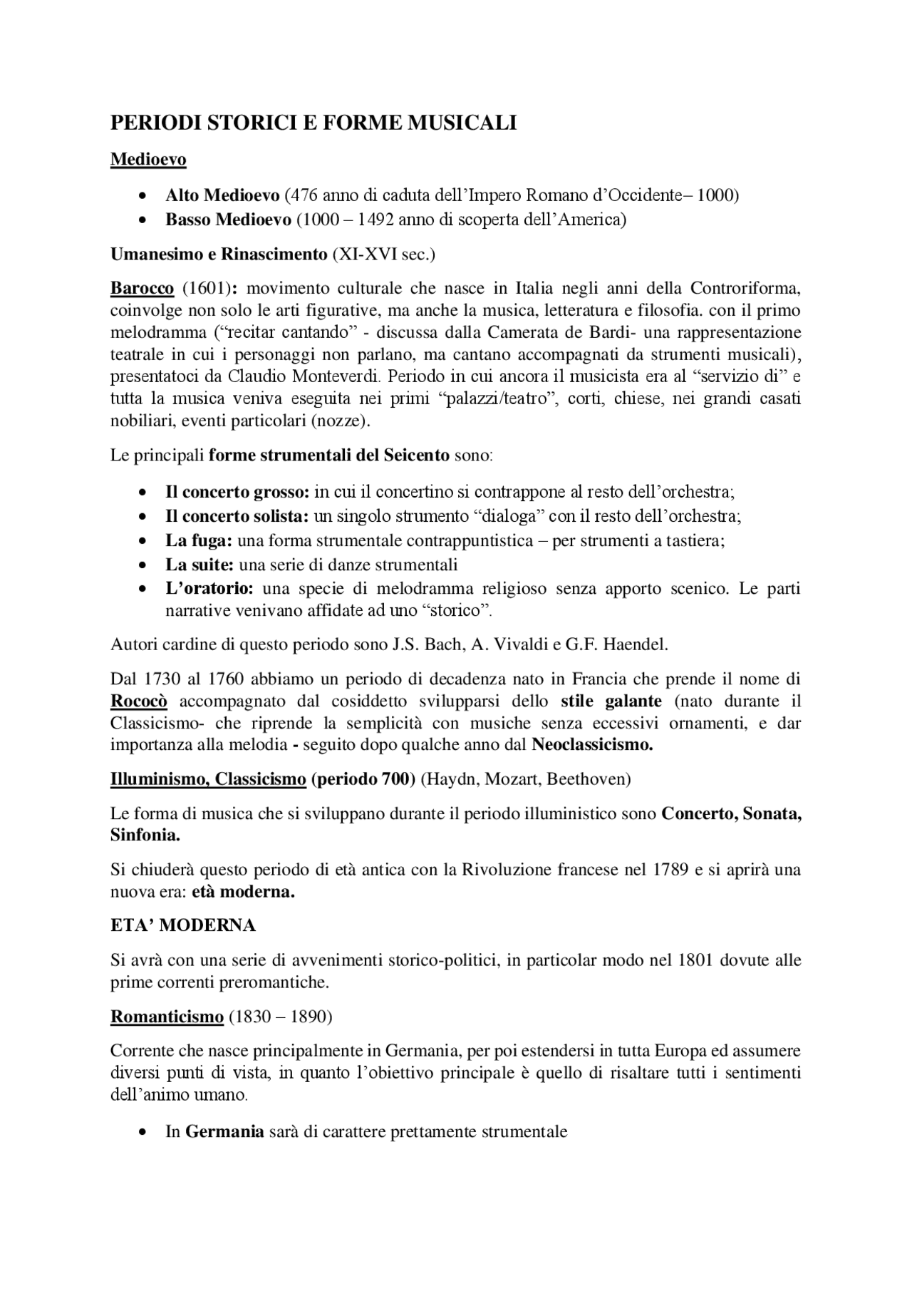 Armonia - Divisione dei periodi storici e forme musicali | Appunti di ...