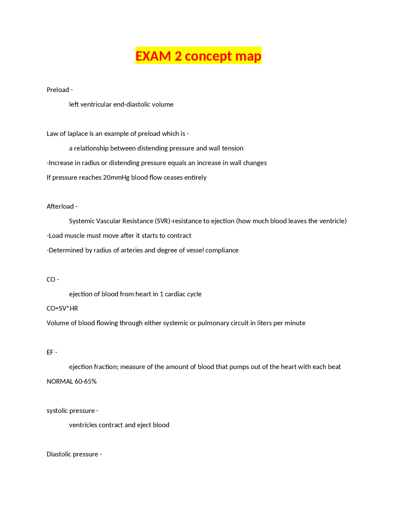 Cardiovascular Physiology and Pathology: Concept Map | Exams Nursing ...