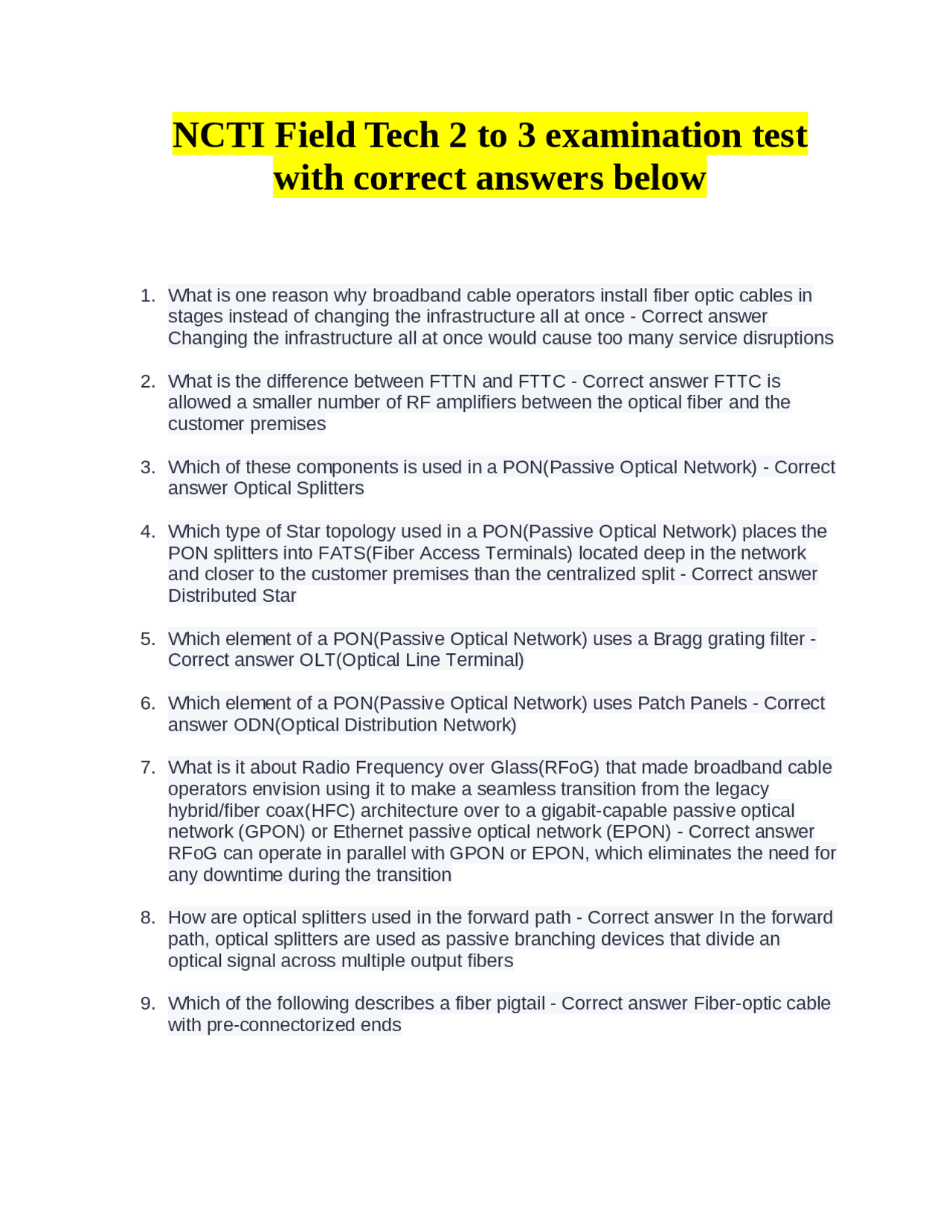 NCTI Field Tech Examination: Telecommunications and Wireless Networks | Exams Electrical and ...