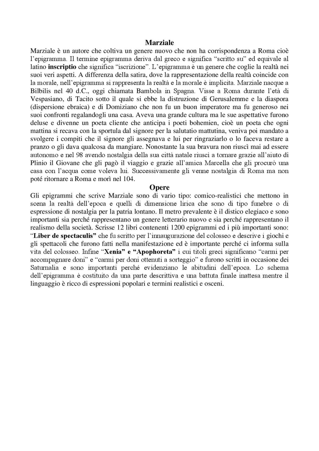 Marziale: Autore Epigramma e Sua Vita e Opere | Appunti di Latino | Docsity