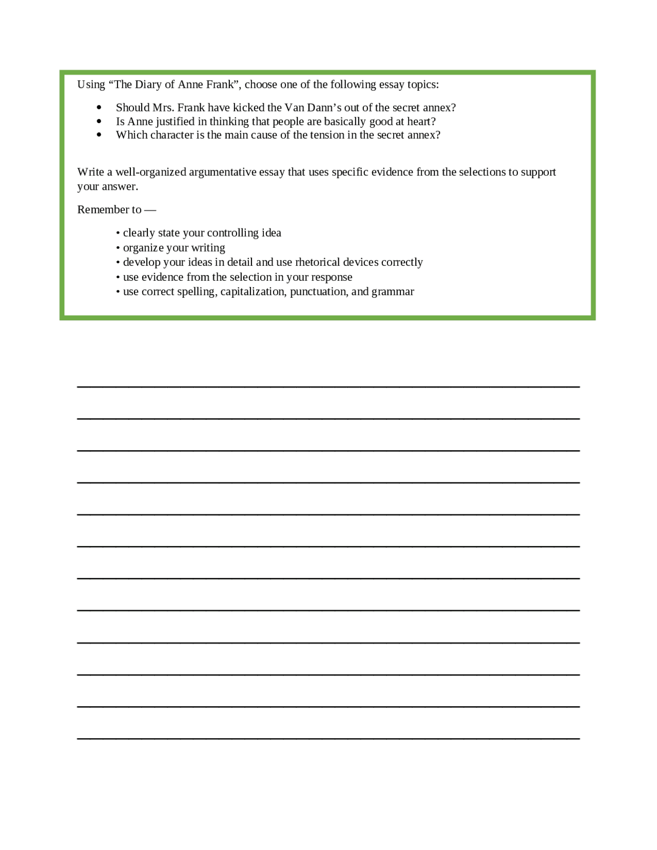 Argumentative Prompt | Essays (high school) English | Docsity