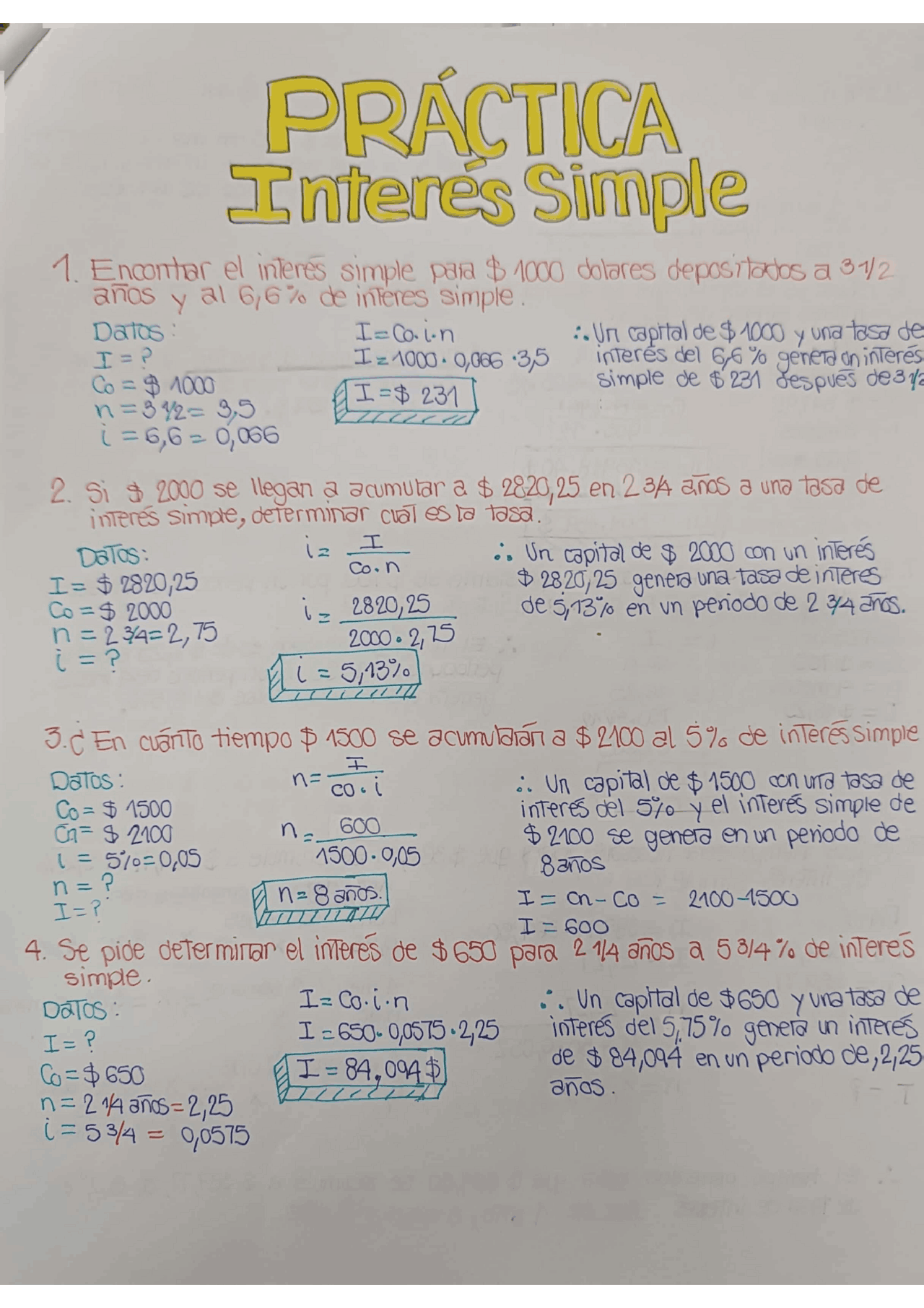 Matemáticas Financieras, interés simple y compuesto | Ejercicios de ...