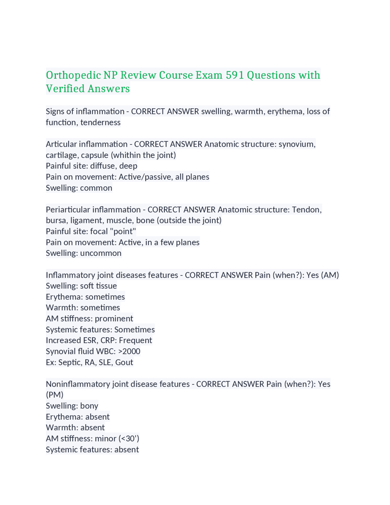 Orthopedic NP Review Course Exam 591 Questions with Verified Answers ...