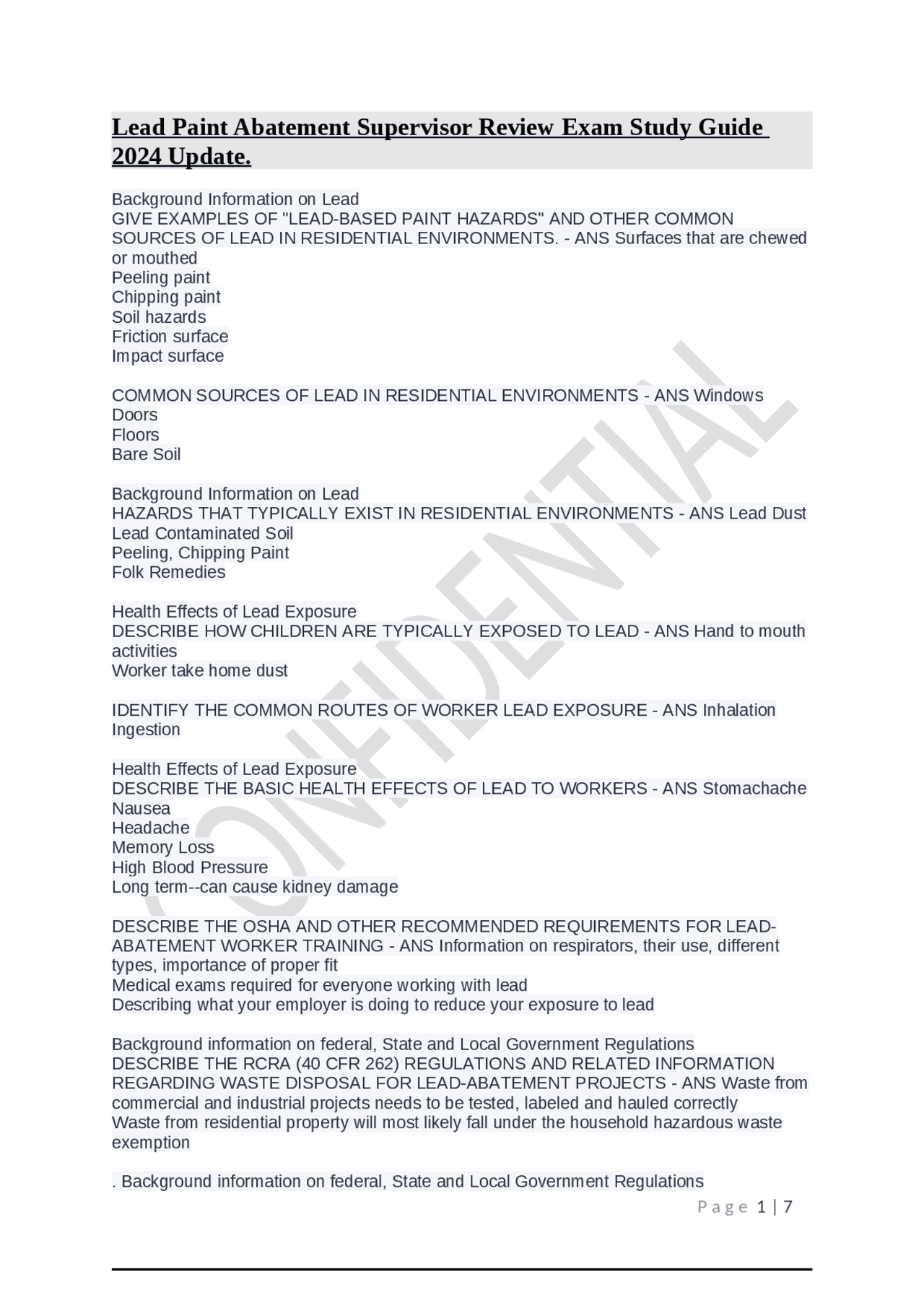 Lead Paint Abatement Supervisor Review Exam Study Guide 2024 Update ...