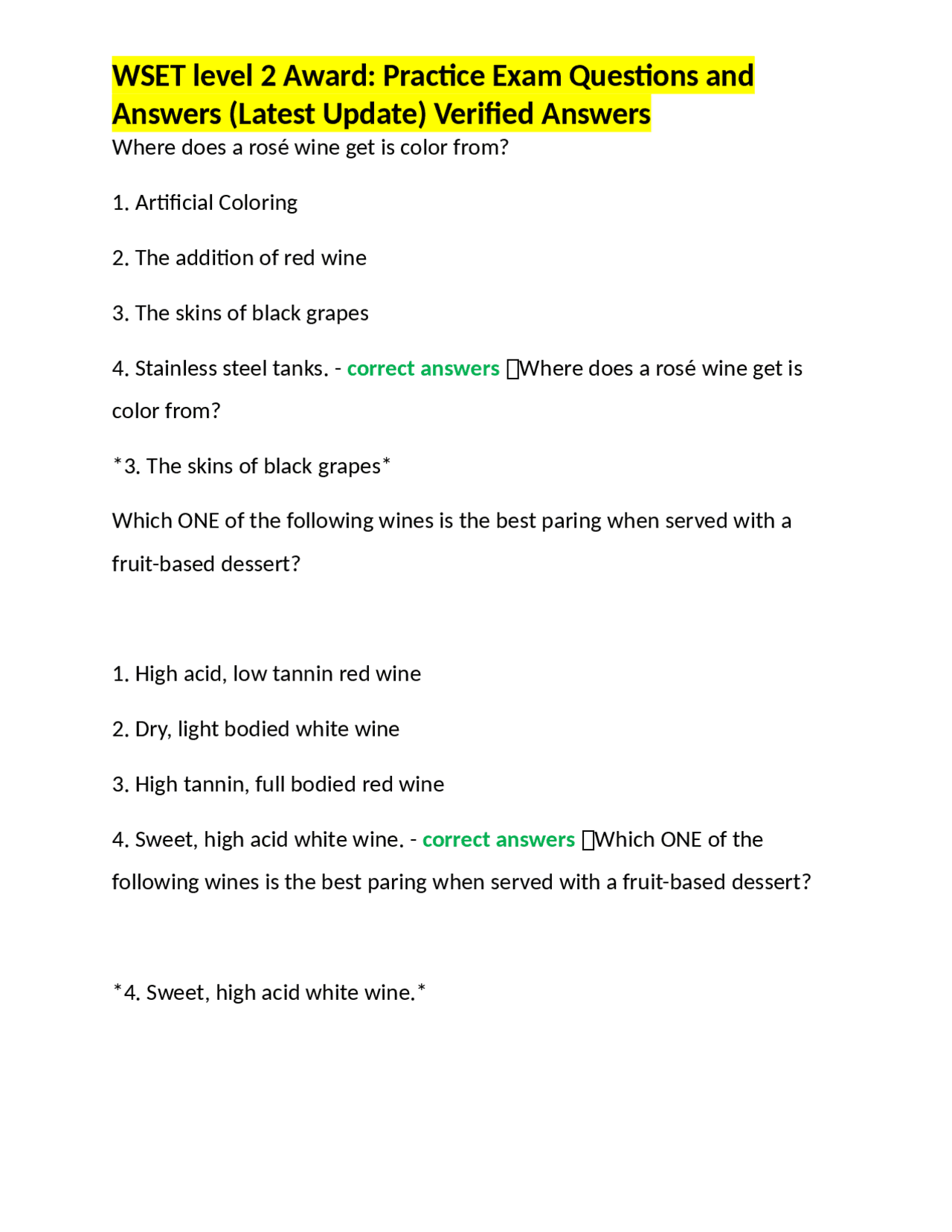 WSET level 2 Award: Practice Exam Questions and Answers (Latest Update ...