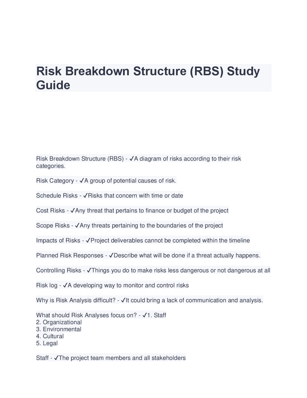 RBS Study Guide: Understanding Project Risks & Categories | Exams ...