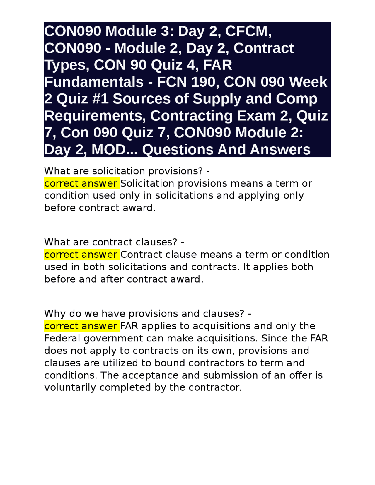 FAR Contract Types and Procurement Processes | Exams Construction | Docsity