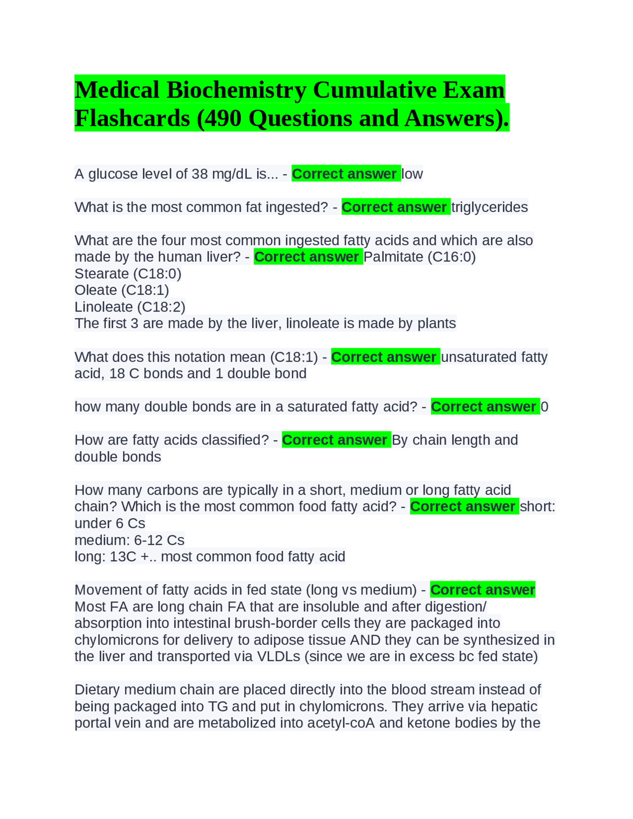 Medical Biochemistry Cumulative Exam Flashcards (490 Questions and Answers). | Exams Medical ...