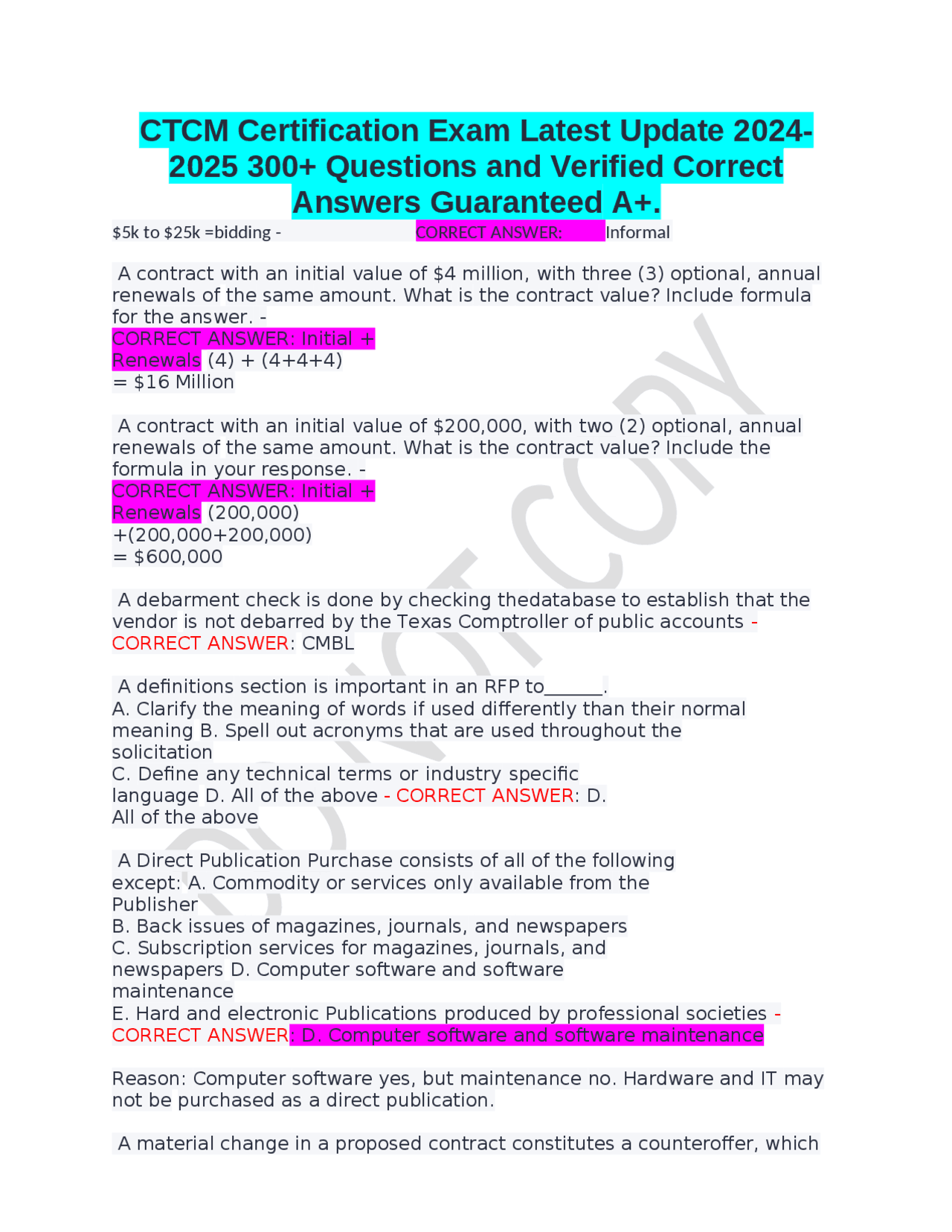 CTCM Certification Exam Latest Update 2024- 2025 300+ Questions and ...