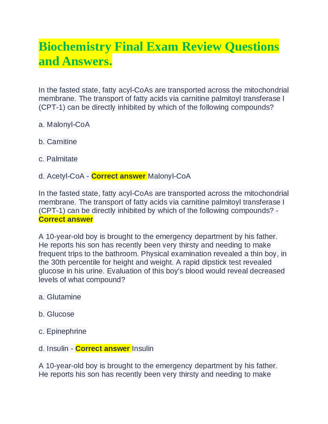Biochemistry Final Exam Review Questions and Answers. | Exams ...