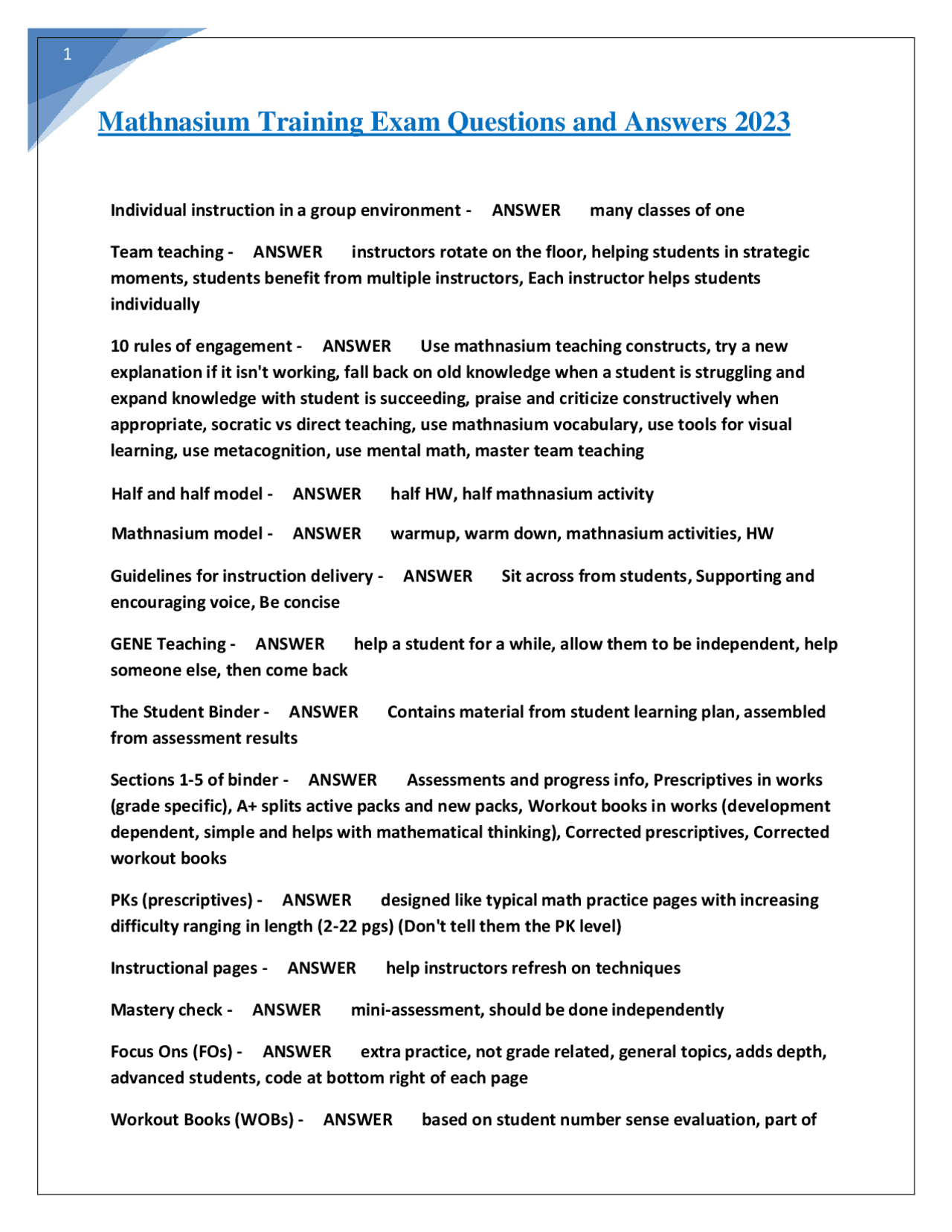 Mathnasium Training Exam Questions and Answers 2023 | Exams Nursing ...