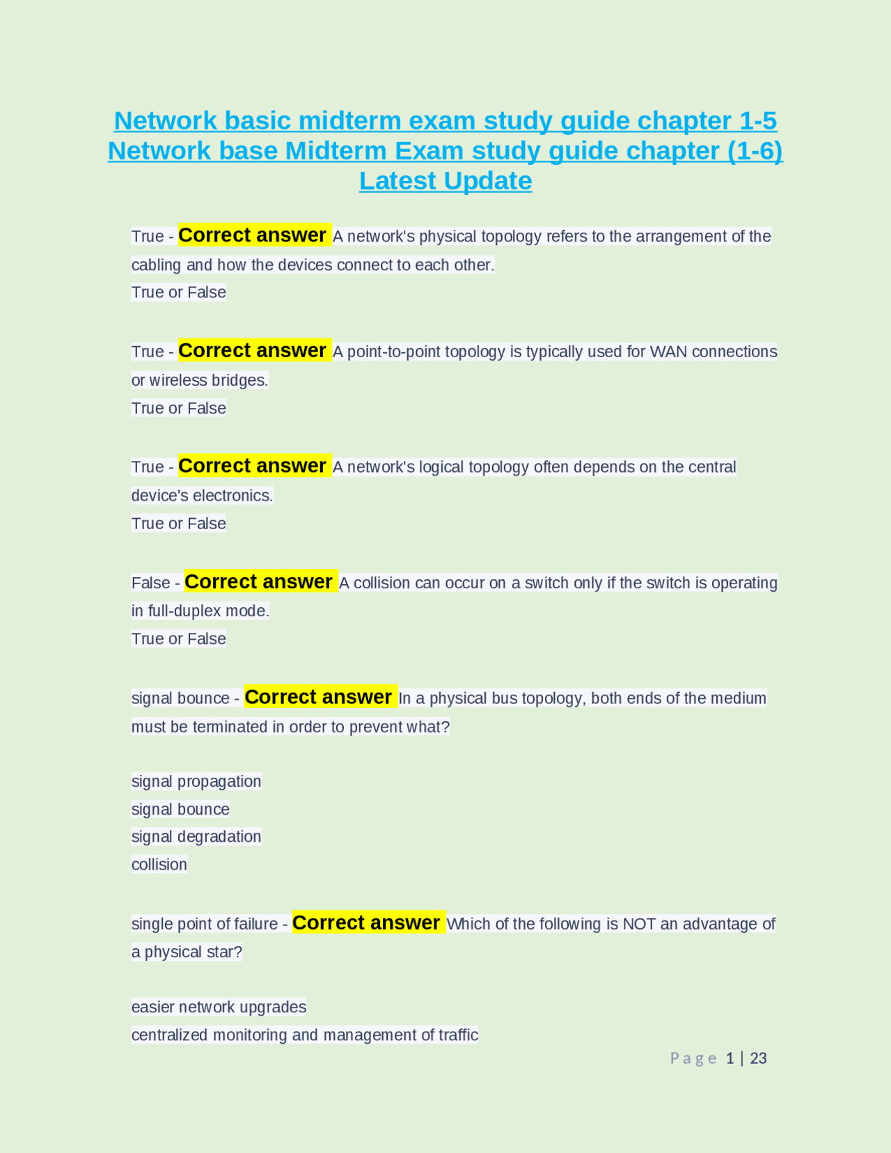Network Midterm Exam Study Guide: Chapters 1-5 | Exams Nursing | Docsity