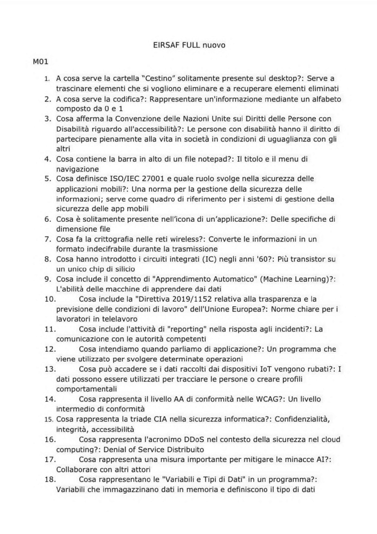 paniere eirsaf full completo | Panieri di Fondamenti di informatica | Docsity