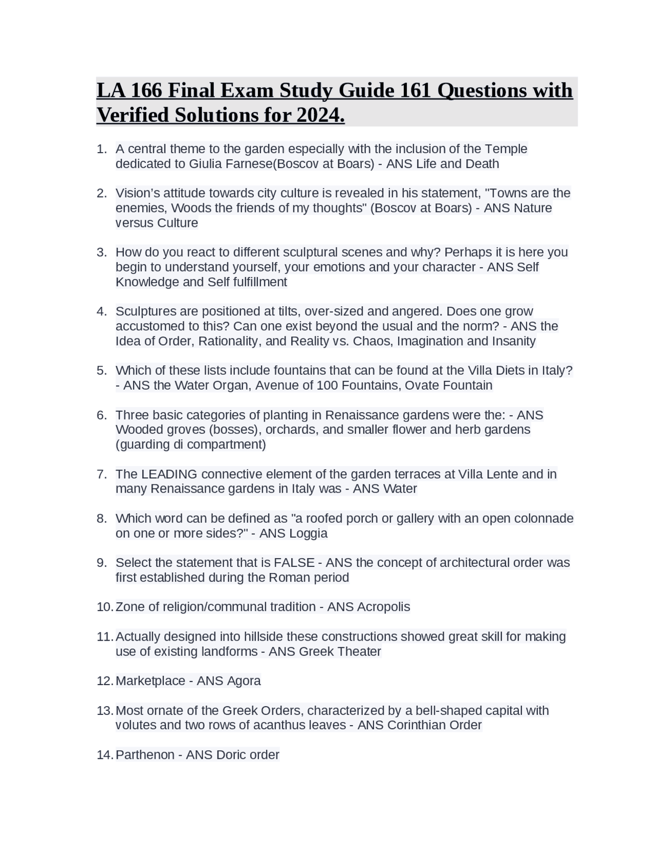 LA 166 Final Exam Study Guide 161 Questions with Verified Solutions for ...