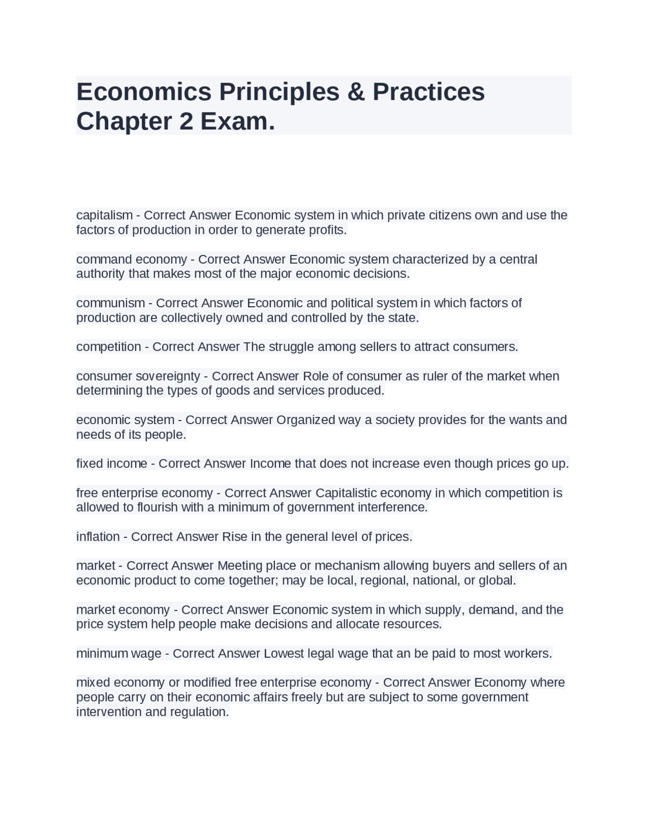Economics Principles & Practices Chapter 2 Exam. | Exams Economics ...