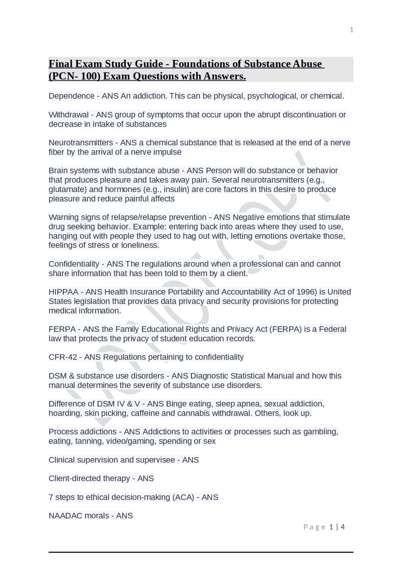 Foundations of Substance Abuse: Exam Study Guide - Key Concepts and ...