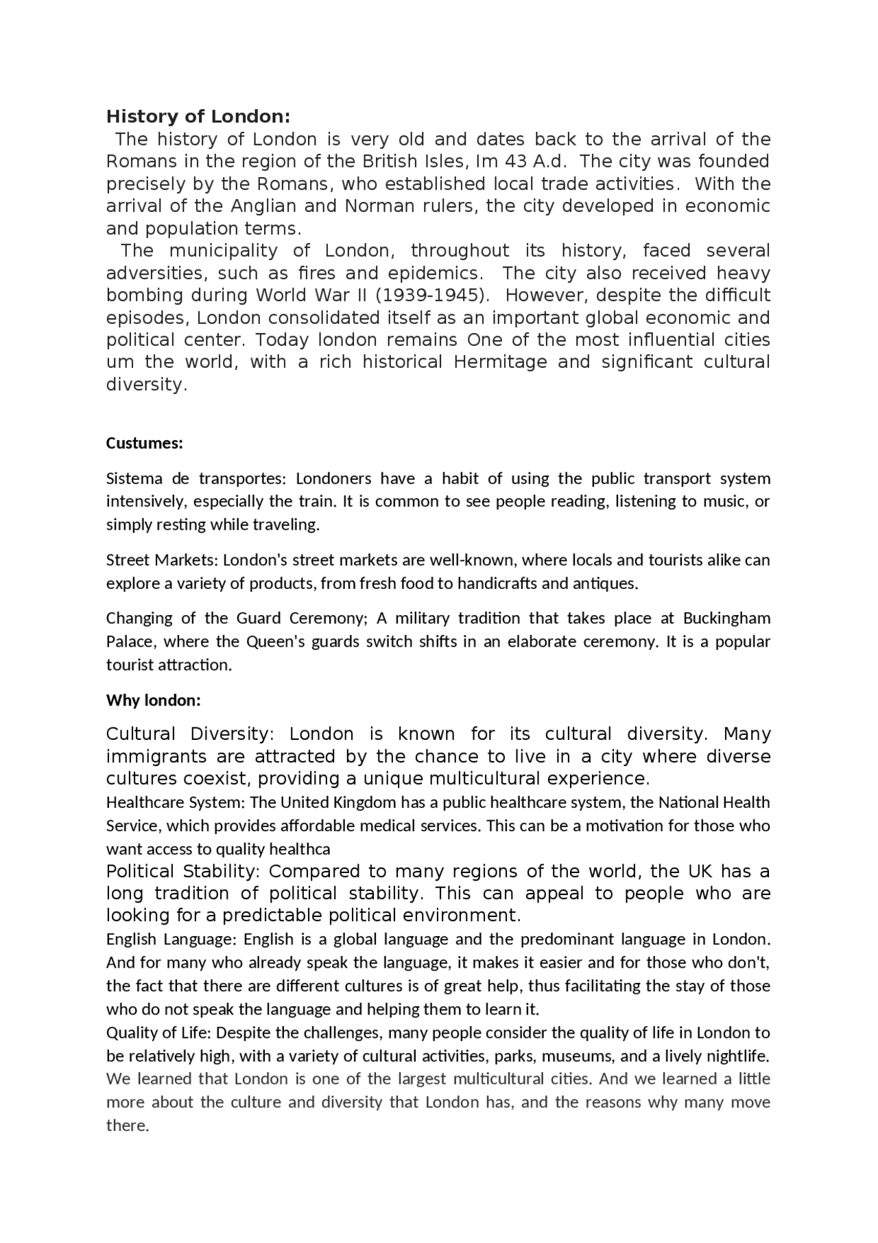 London a multicultural city | Manuais, Projetos, Pesquisas Inglês | Docsity