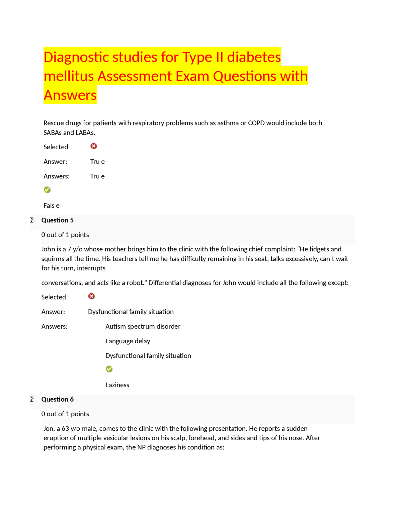Diagnostic studies for Type II diabetes mellitus Assessment Exam ...