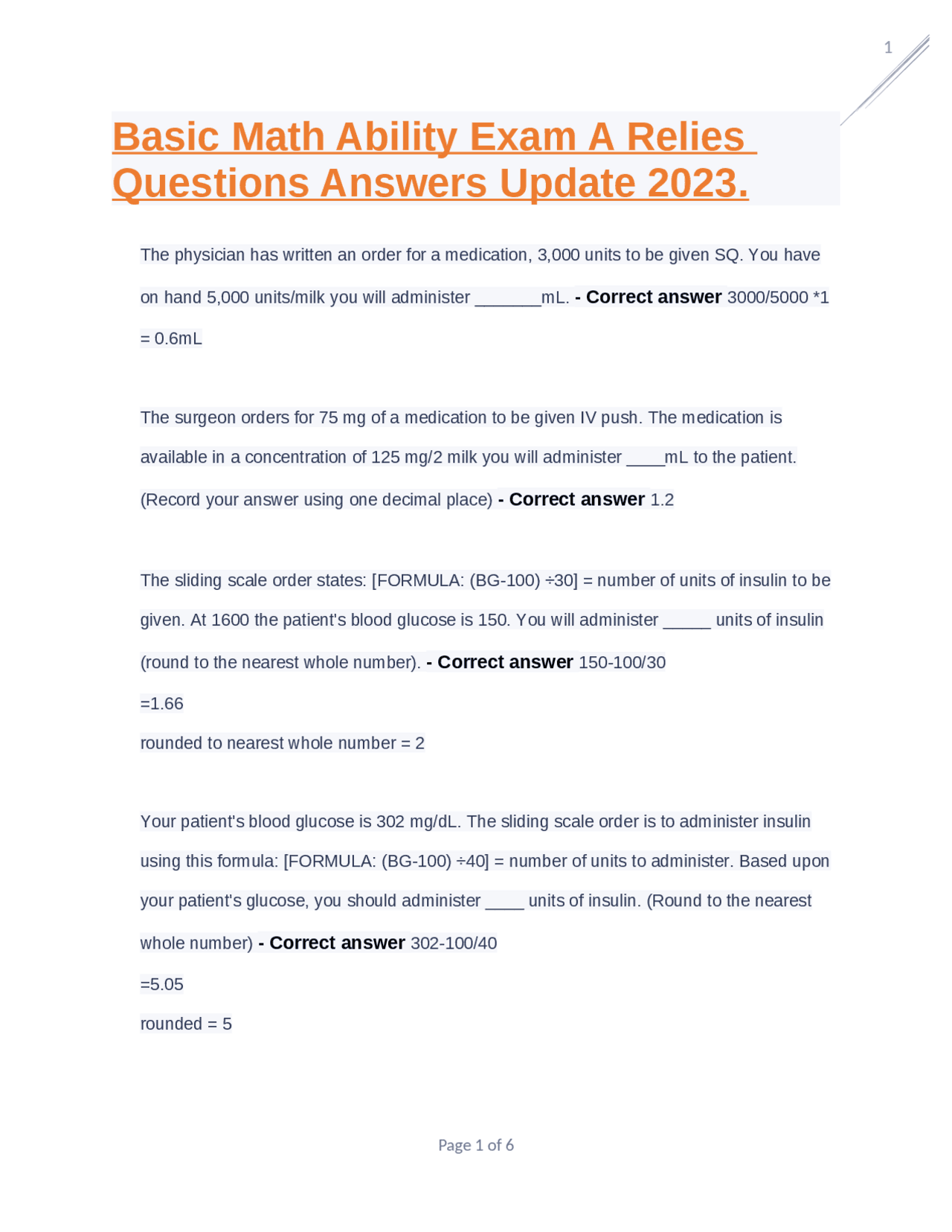Math Problems for Healthcare Professionals: Dosage Calculations Exam ...