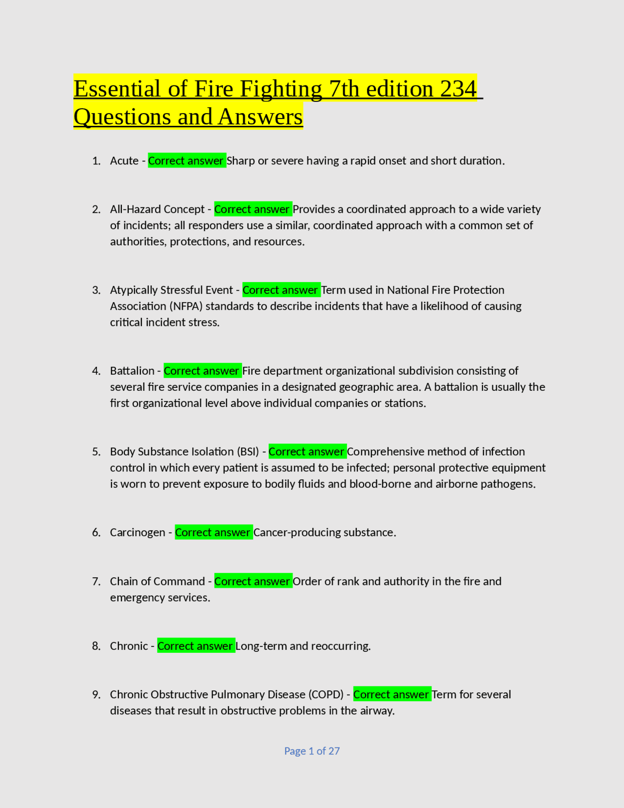 Essential of Fire Fighting 7th edition 234 Questions and Answers ...