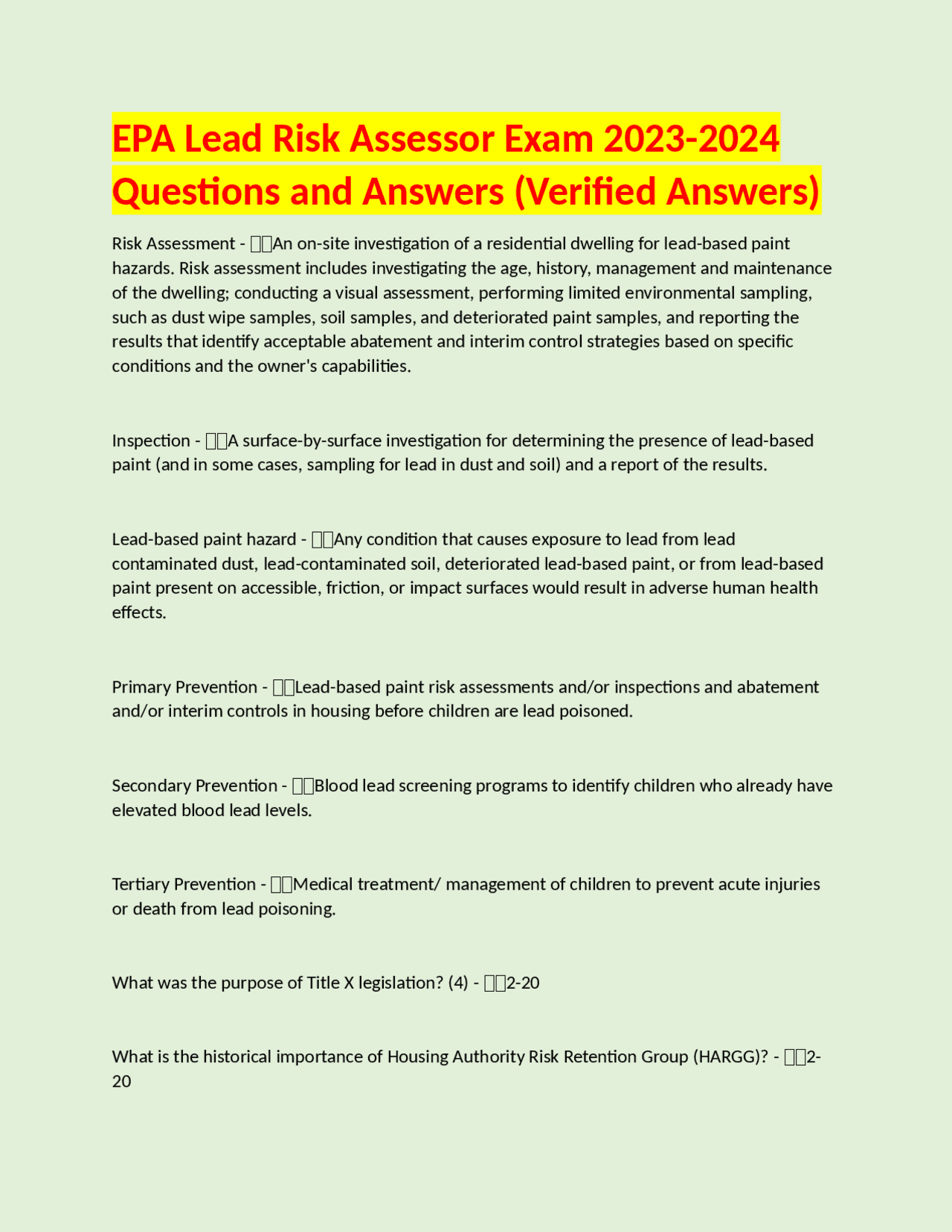 Guidelines & Recommendations for Lead Paint Risk Assessment in Homes ...