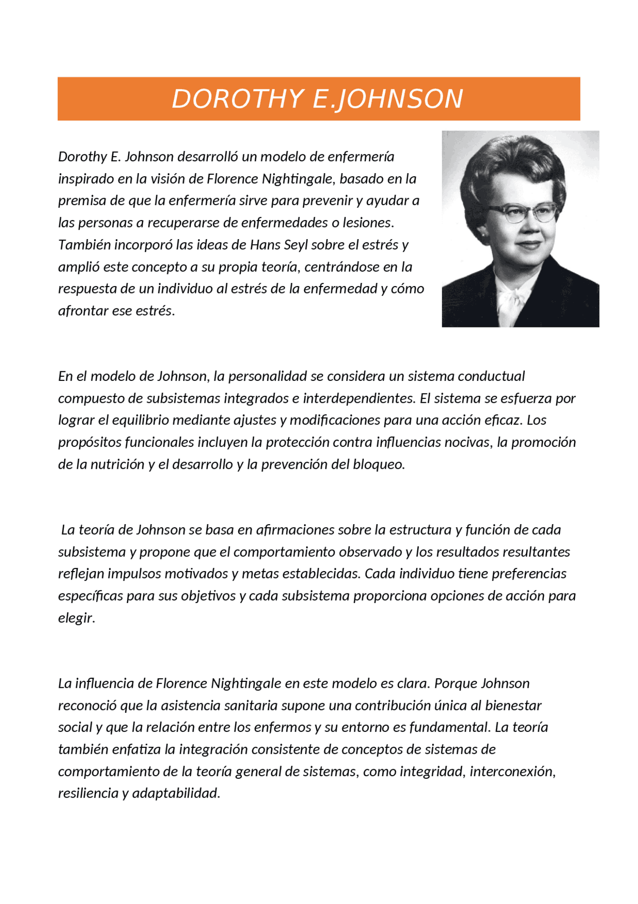 Dorothy E Johnson Modelo | Ejercicios de Metodología de Programación | Docsity