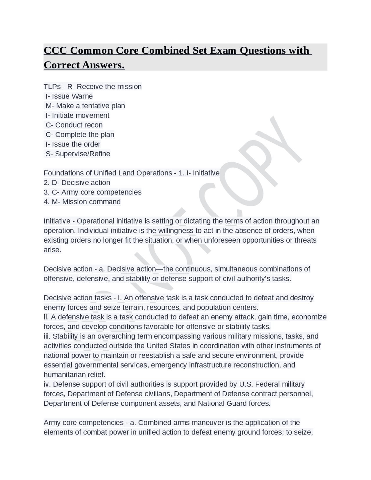 CCC Common Core Combined Set Exam Questions with Correct Answers ...