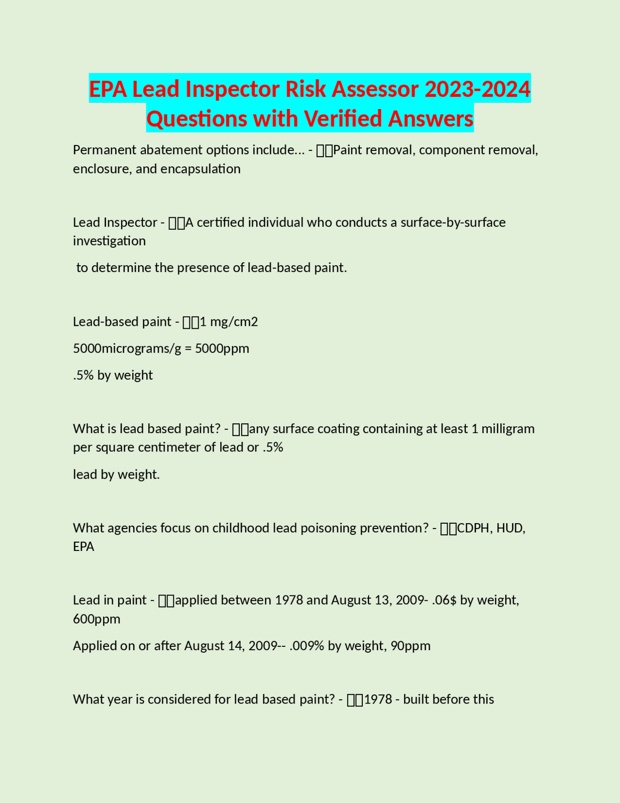 Lead Paint Inspection and Risk Assessment: Units, Conditions, and ...