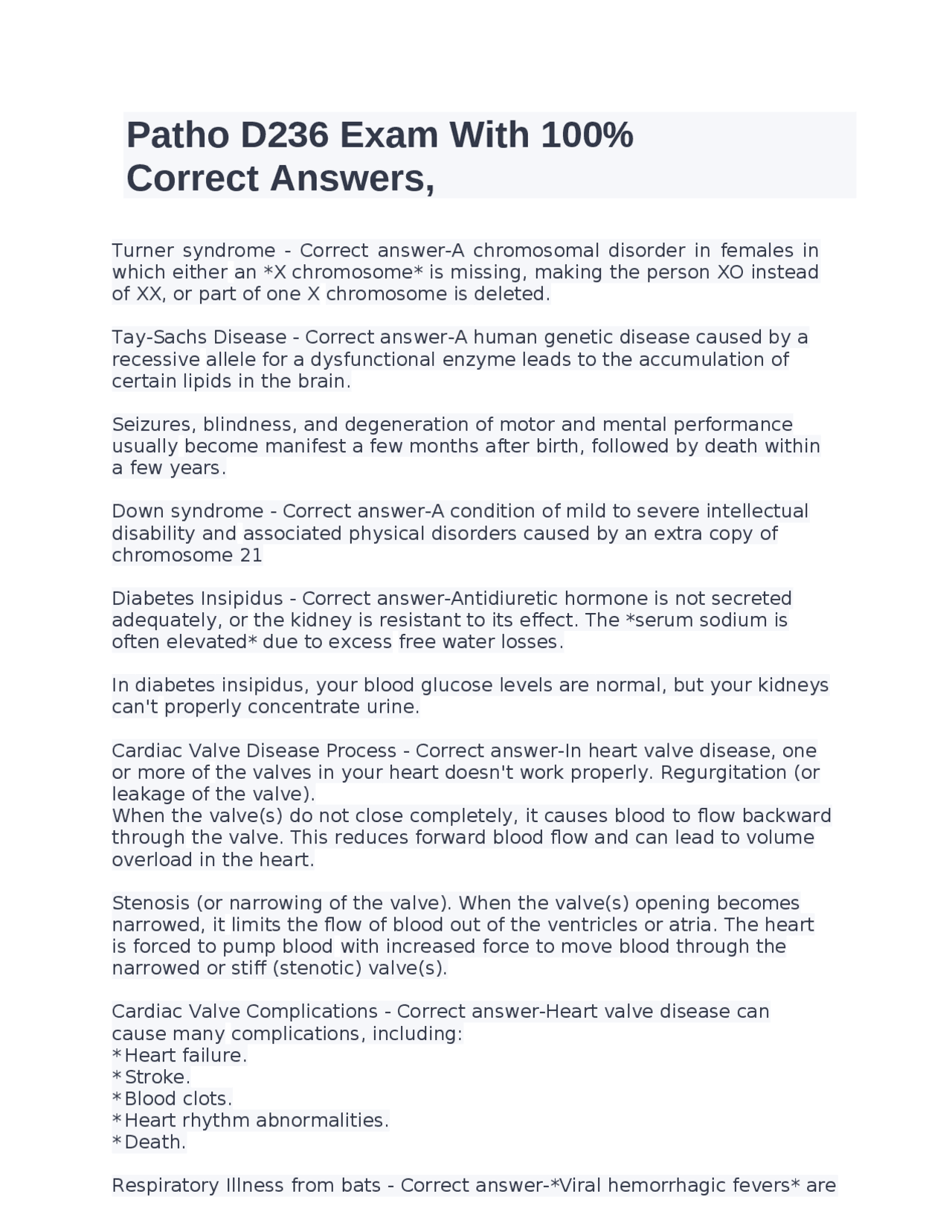 Patho D236 Exam With 100% Correct Answers, | Exams Pathophysiology ...